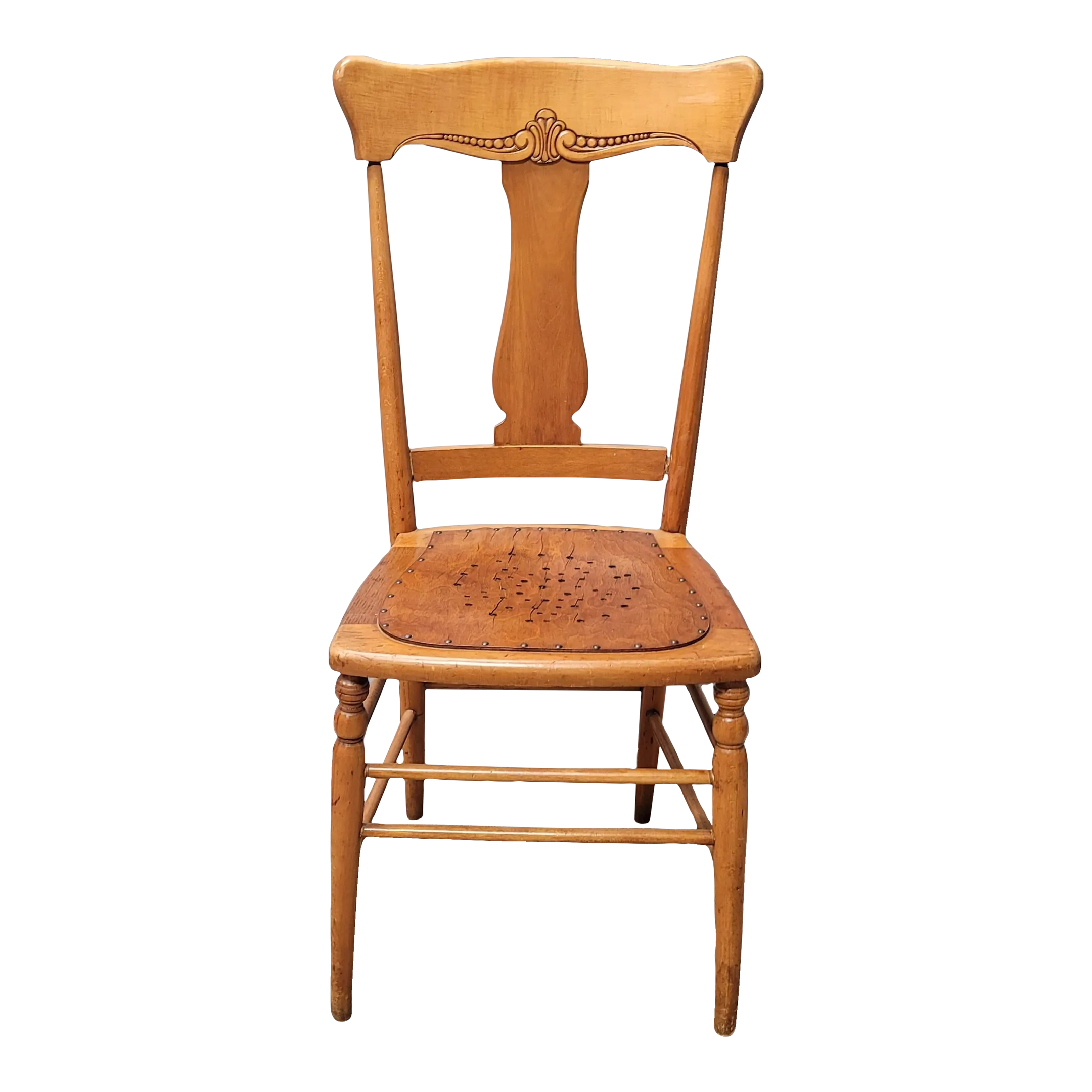 Antique New England T-Back Punch Holes Seat Maple Chair, 1860s | Chairish