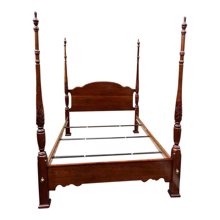 Vintage Solid Cherry Rice Carved Four Poster Queen Bed Frame. High ...