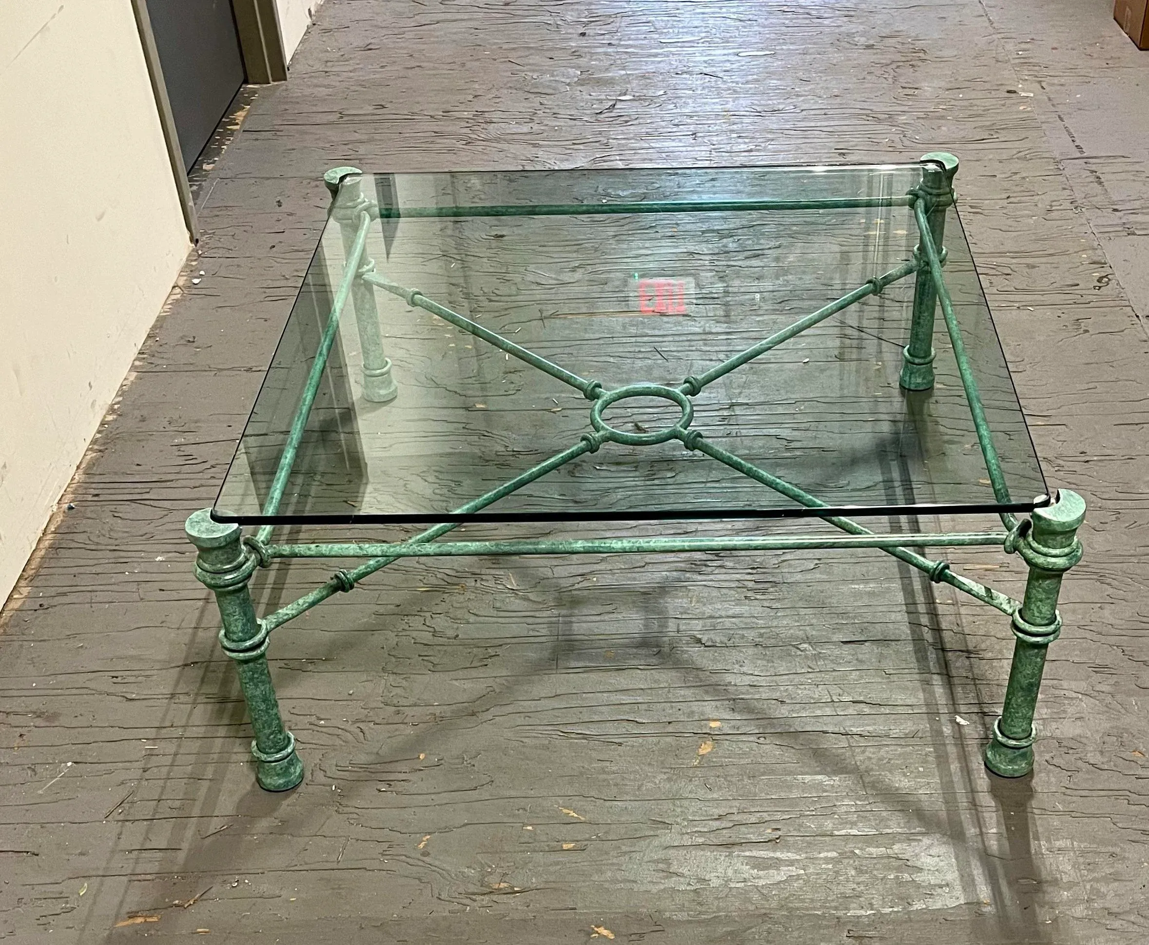 Iron & Glass Coffee Table in Faux Verdigris Finish After Giacometti ...