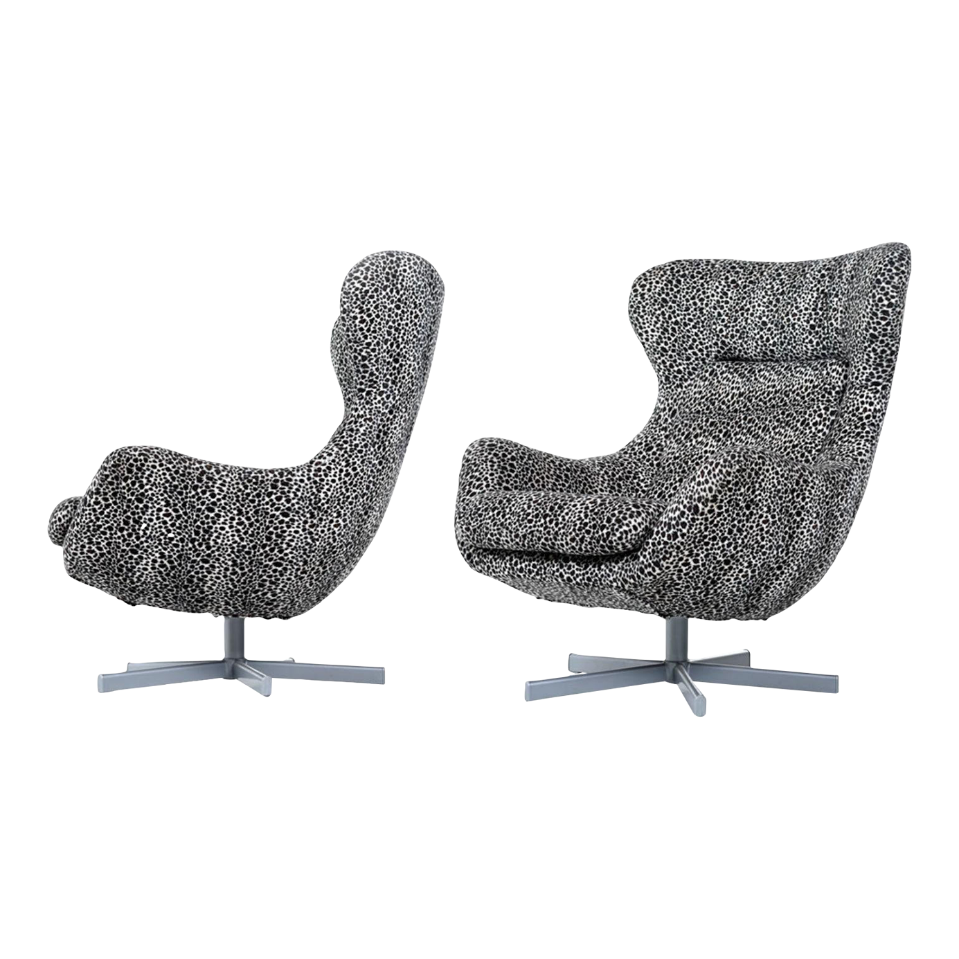 Pair of Vintage Fuzzy Leopard Arne Jacobsen Egg Chair Style Swivel ...