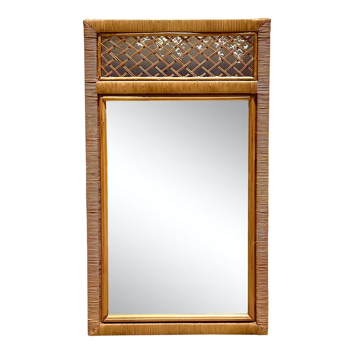Vintage Coastal Wrapped Rattan Wall Mirror | Chairish