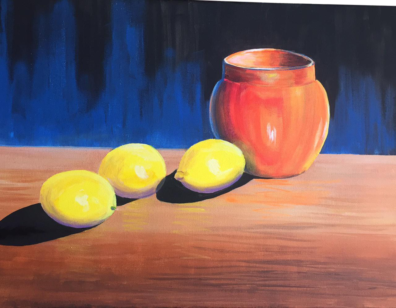 Original Lemon On A Table Acrylic Paint | Chairish