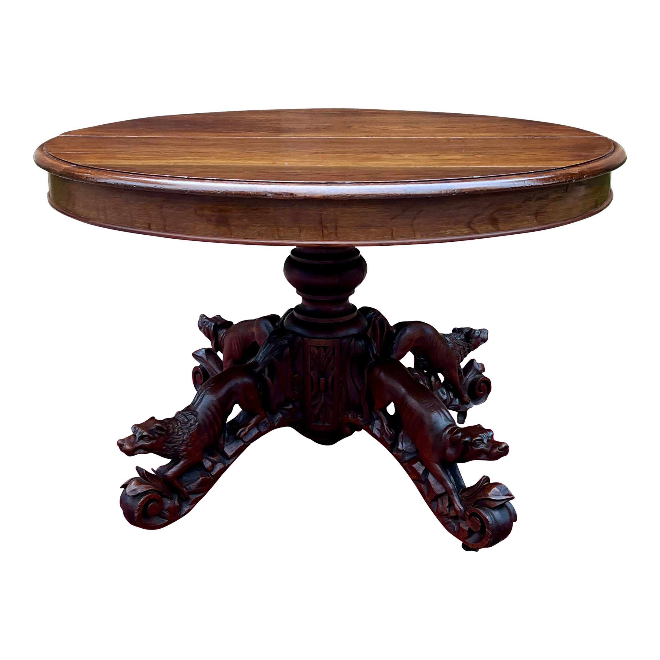 Antique French Round Game Card Dining Table Pedestal Oak Hunt ...