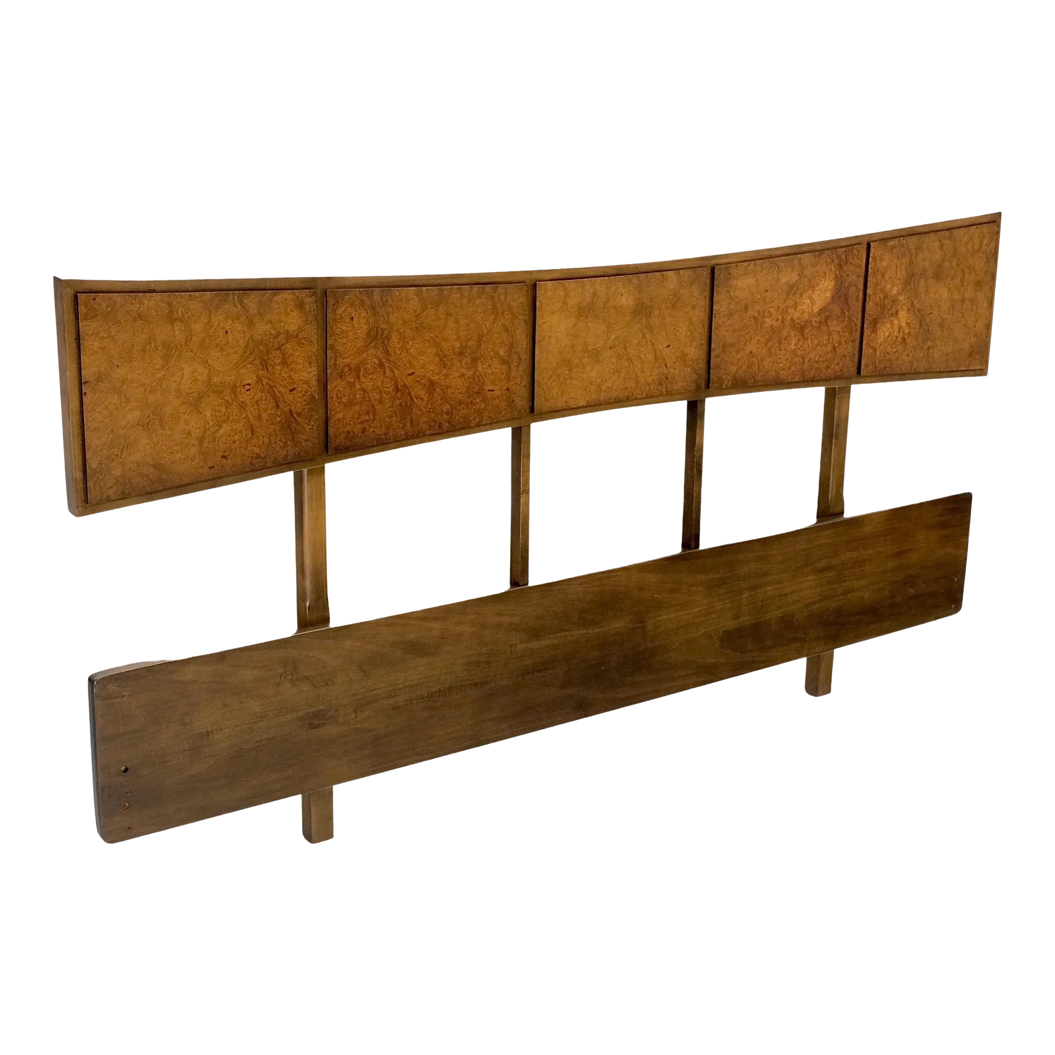 King Size Mid-Century Modern Butterfly Bow Shape Burl Wood Headboard ...