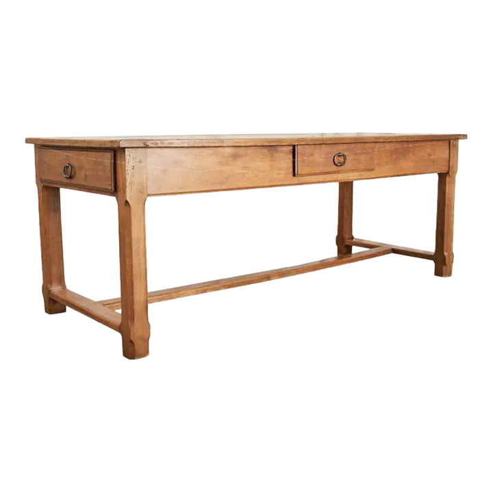 Country French Provincial Fruitwood Farmhouse Trestle Table | Chairish