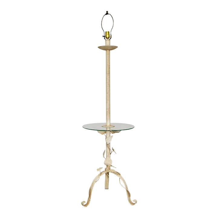 1970's Hollywood Regency Cottagecore Floor Lamp W/ End Table | Chairish