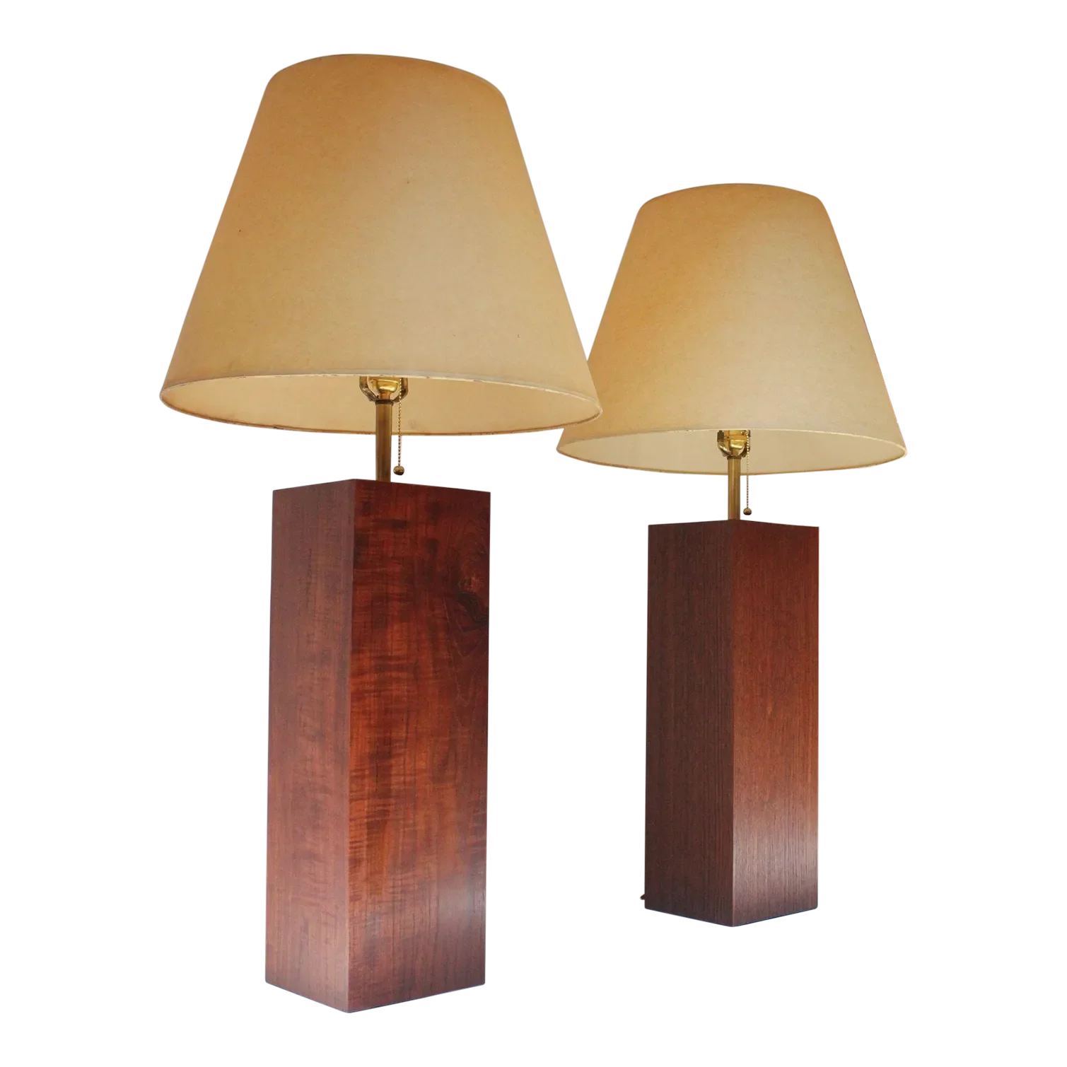 Pair of Mid Century Modern Walnut Column Block-Form Table Lamps | Chairish