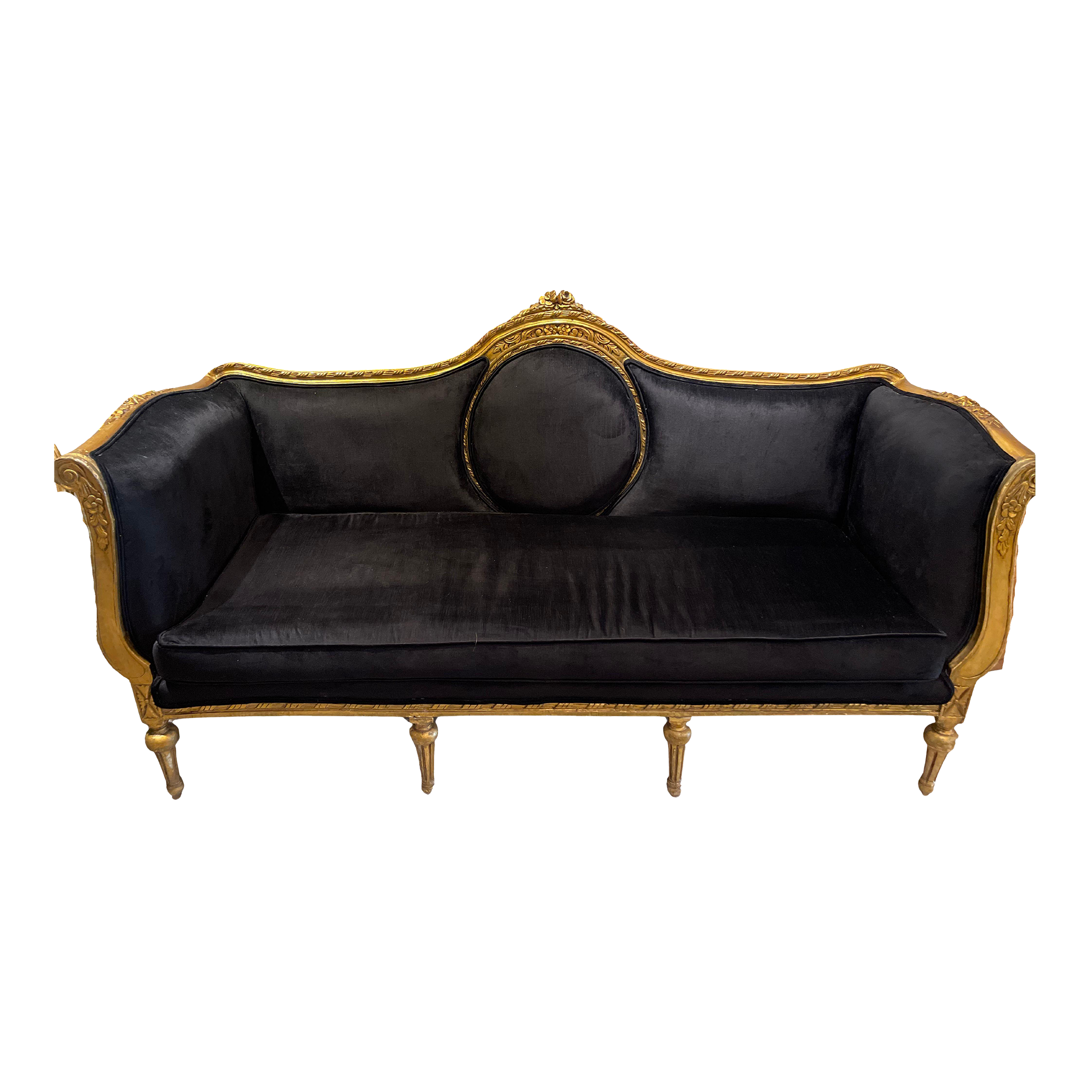 Early 20th Century Antique Black Reupholstered Sofa | Chairish