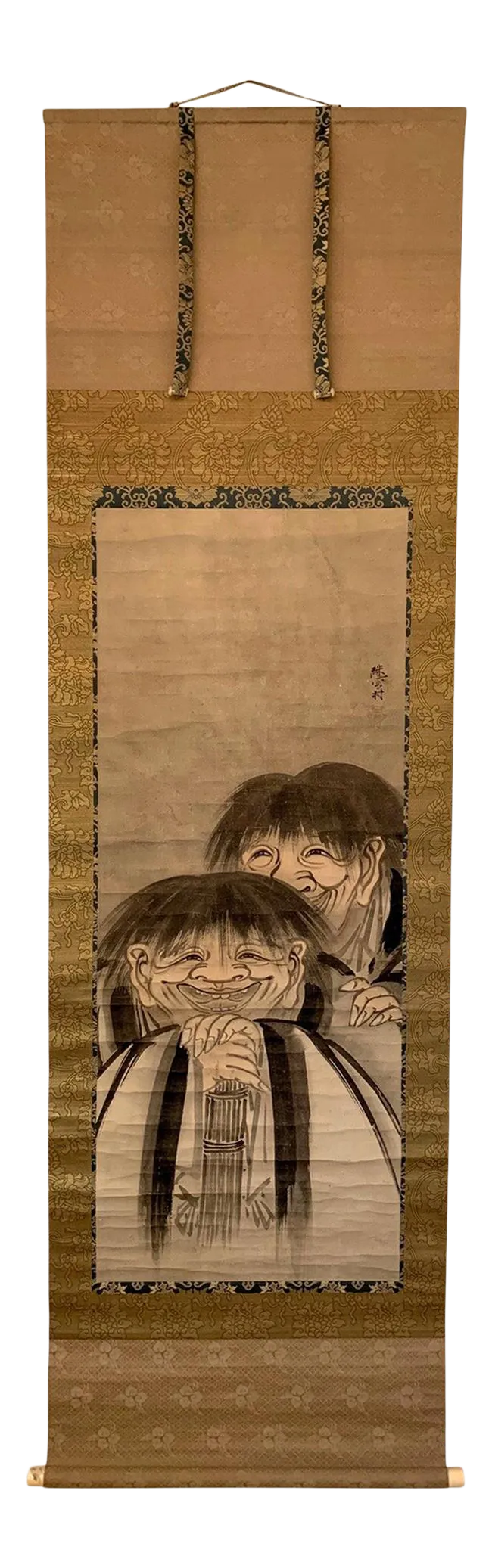 Large Antique Zen Japanese Ink Scroll After Sesson Shukei | Chairish