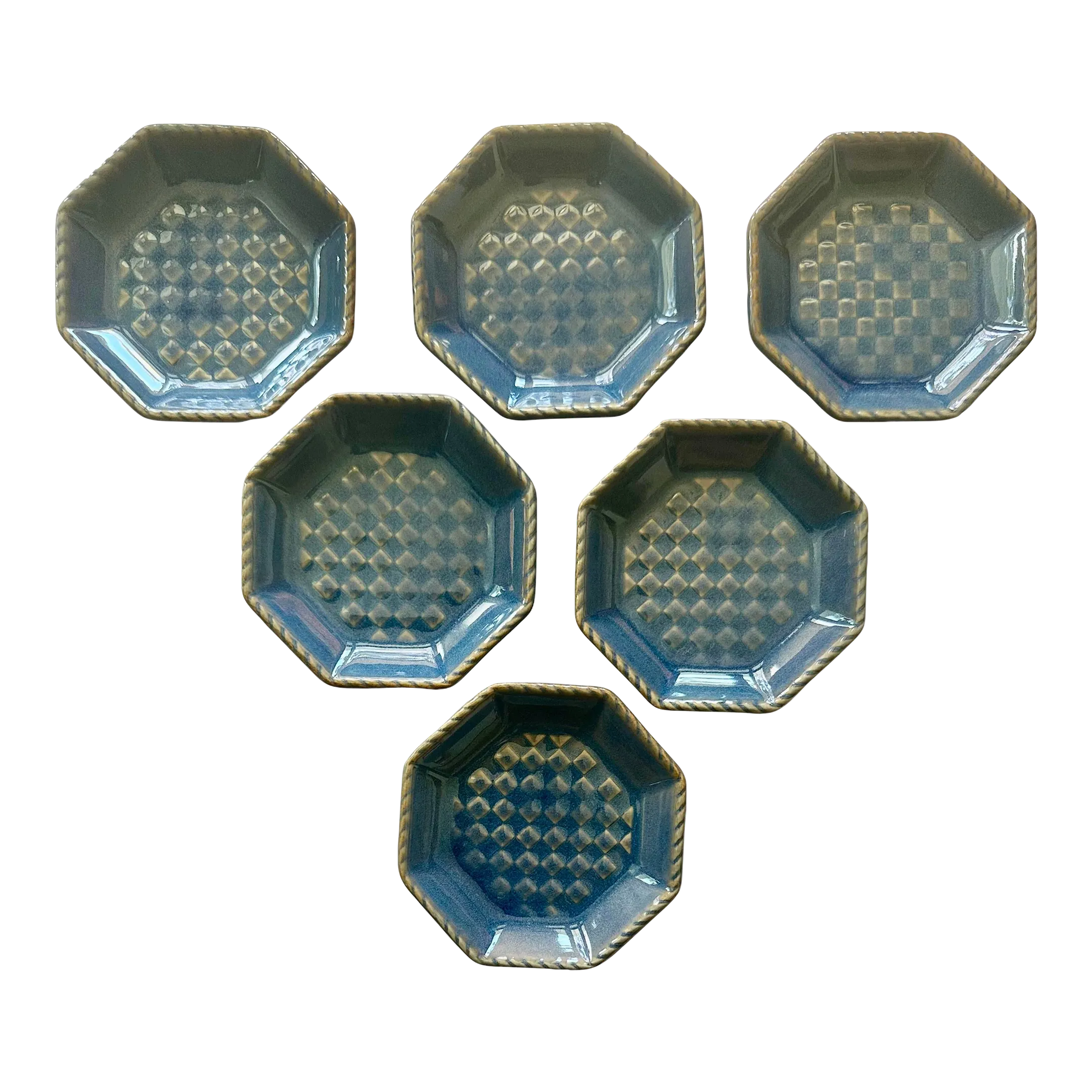 Mid Century Japanese Ceramic Set of Six (6) Small Plates Blue White ...