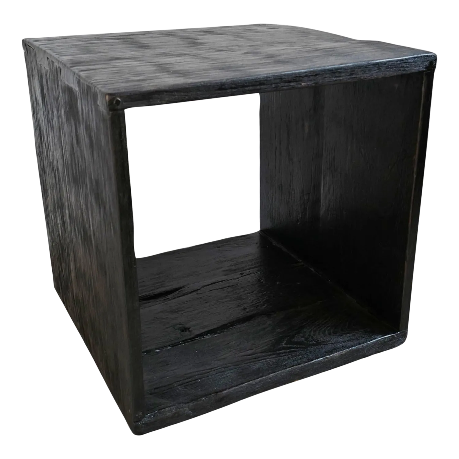 Modern Ebony Teak Wood Box Side Table | Chairish