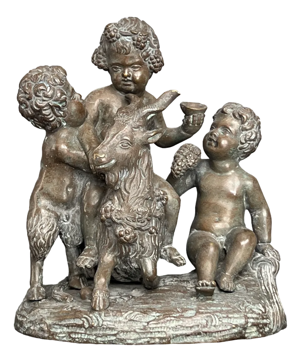 Bacchus and Children Playing with Goat, 19th Century, Bronze | Chairish