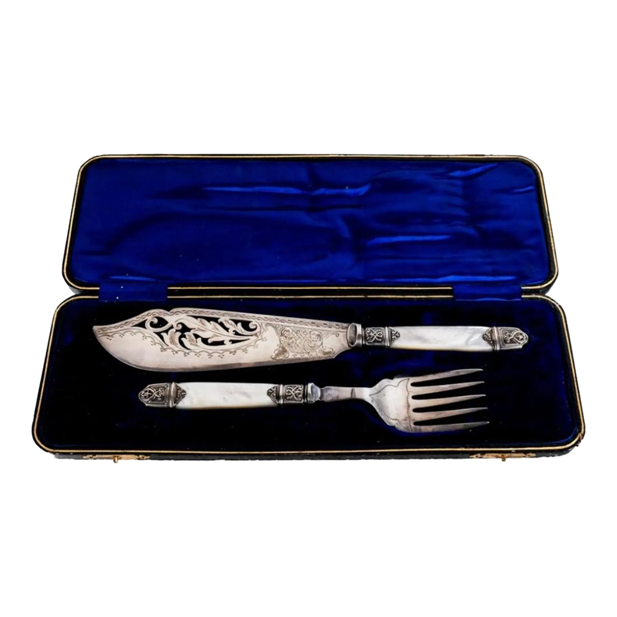 Antique Silver Plate and Mother of Pearled English Fish Fork and Knife ...