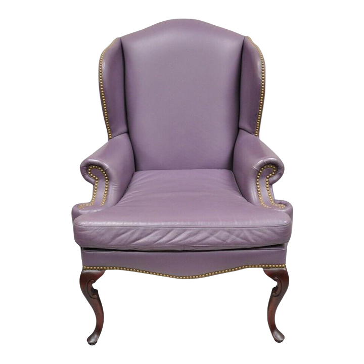 Late 20th Century Queen Anne Style Purple Leather Wingback Chair With ...