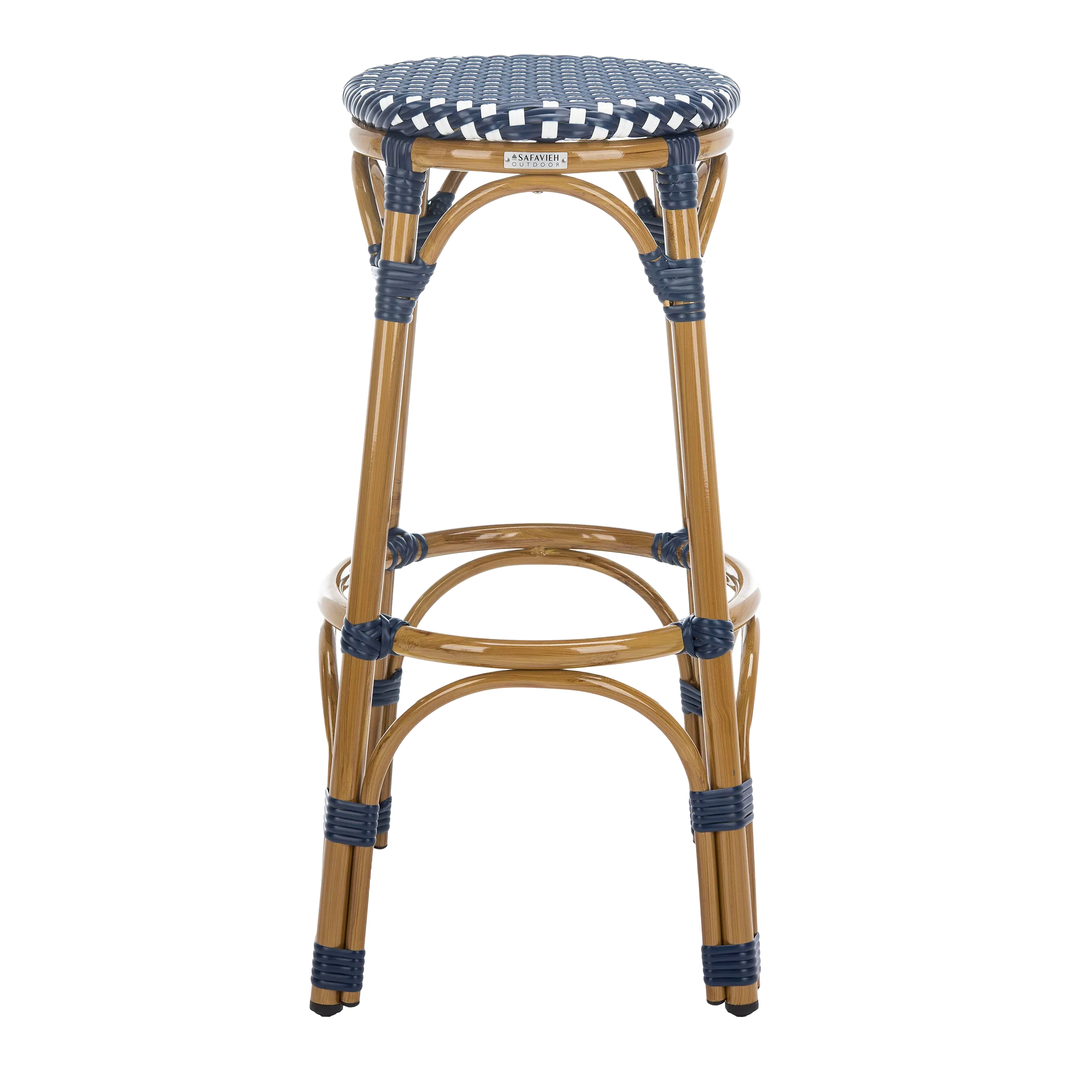Indoor-Outdoor Stacking Barstool in Navy & White & Light Brown | Chairish