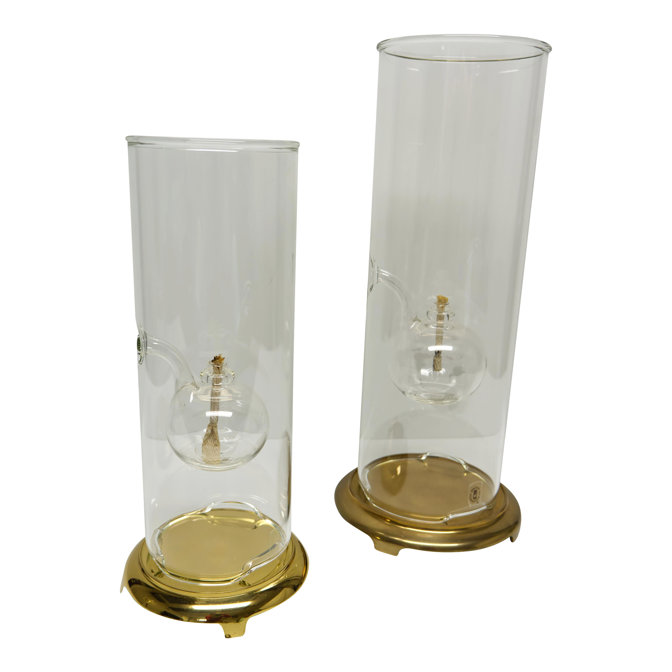 Wolfard Blown Glass Classic Oil Lamps With Brass Base - a Pair | Chairish