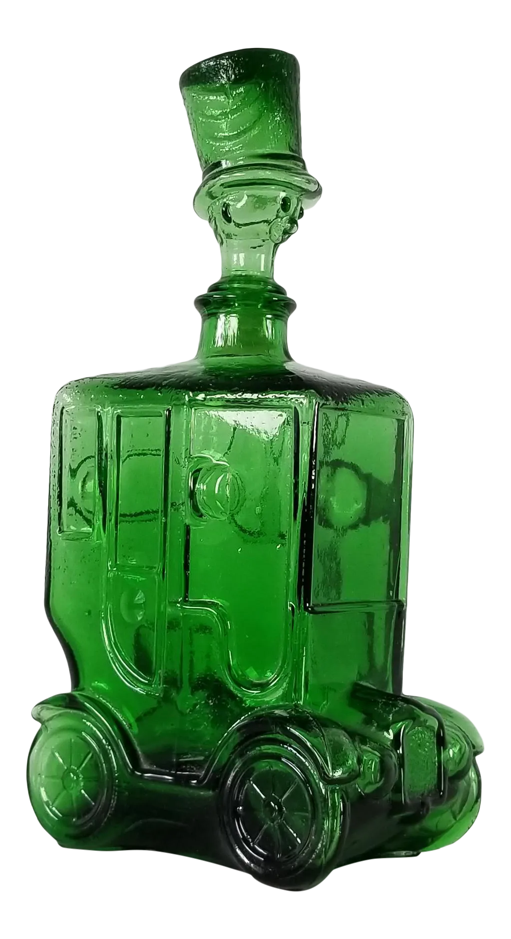 1960s Italian Emerald Green Glass Car Decanter | Chairish