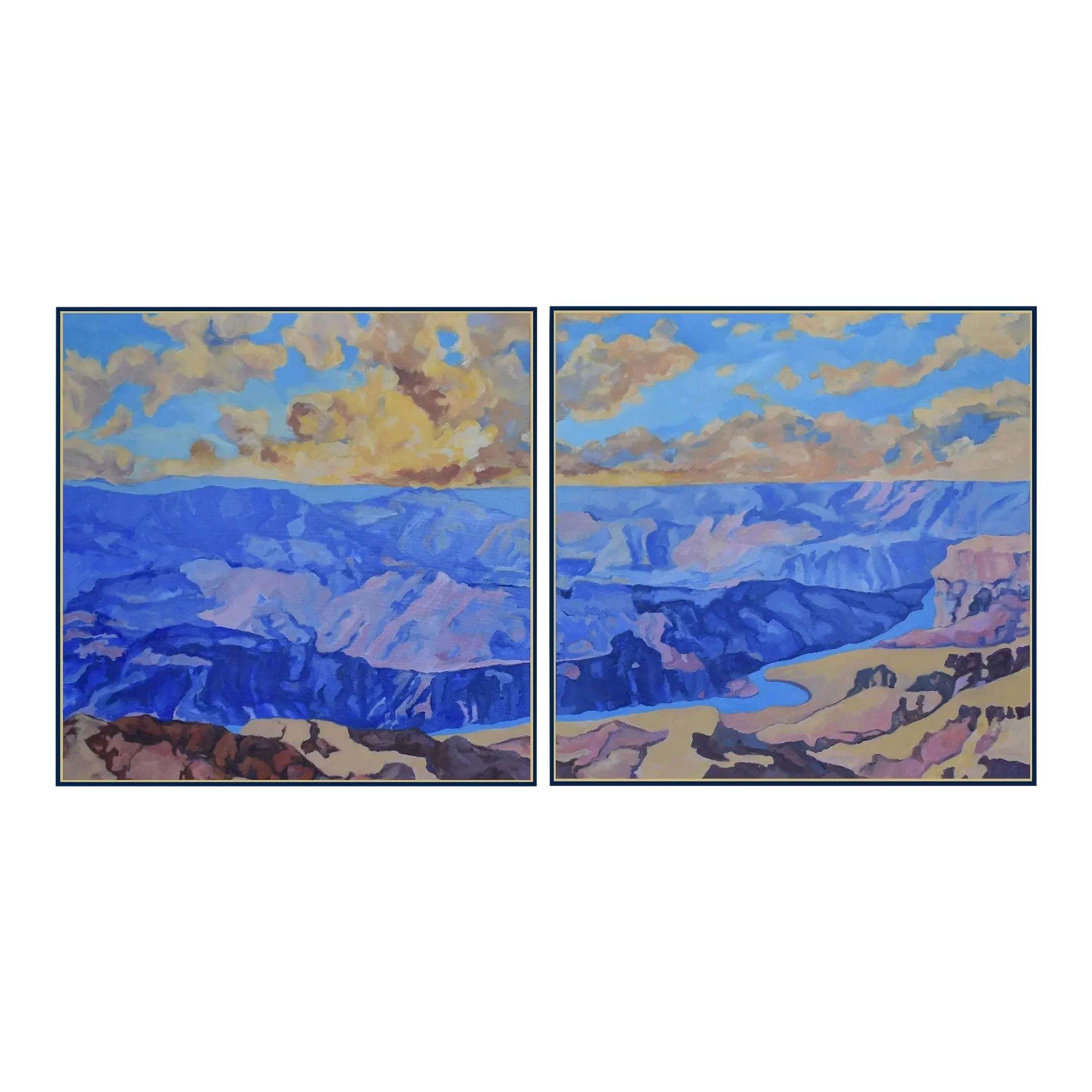 "Azure Canyon and River Bend" Landscape Diptych Oil Painting by ...