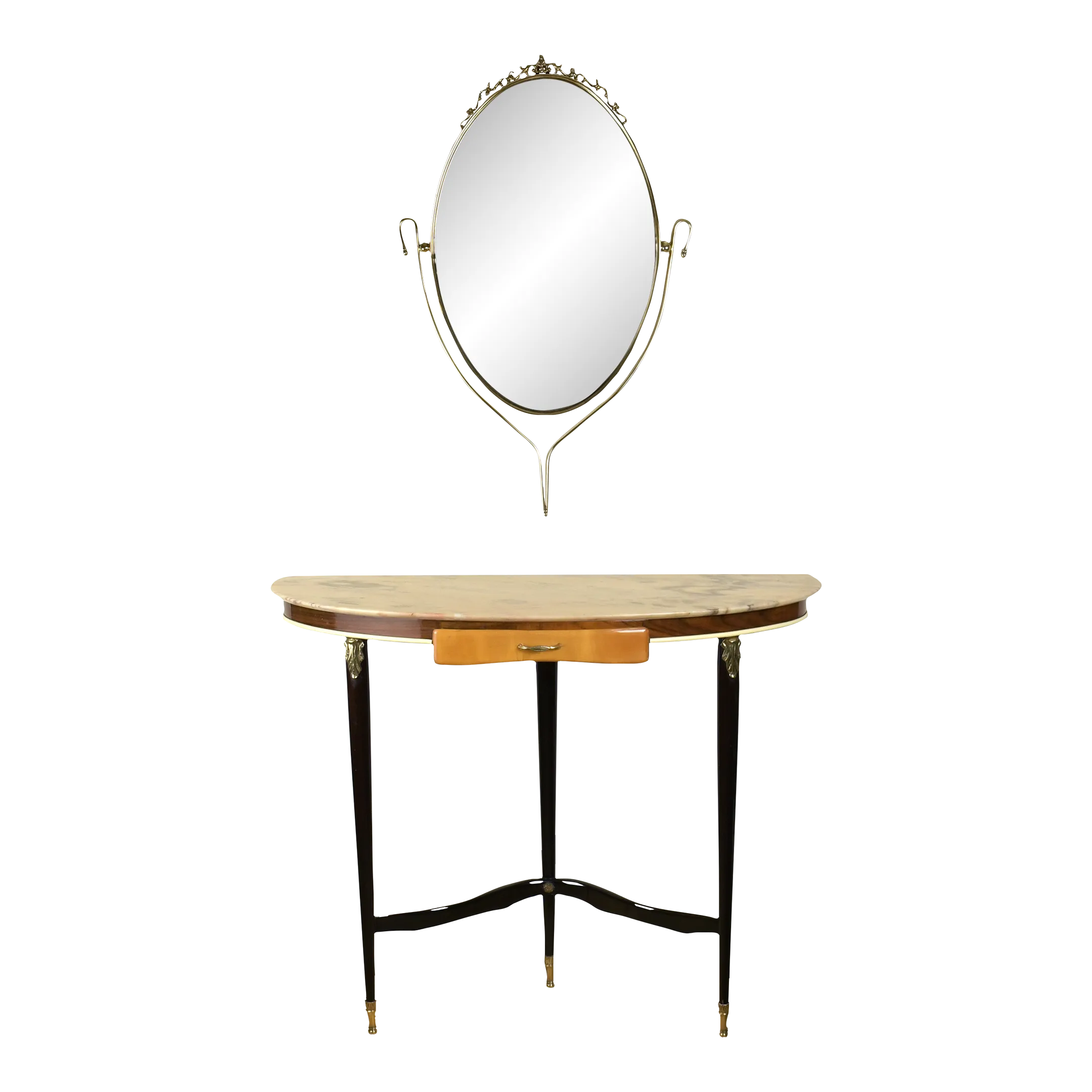 1950s Italian Demilune Vanity Console Table and Mirror - 2 Pieces ...