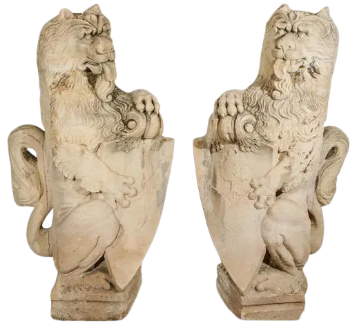 18th C. French Limestone Lions | Chairish
