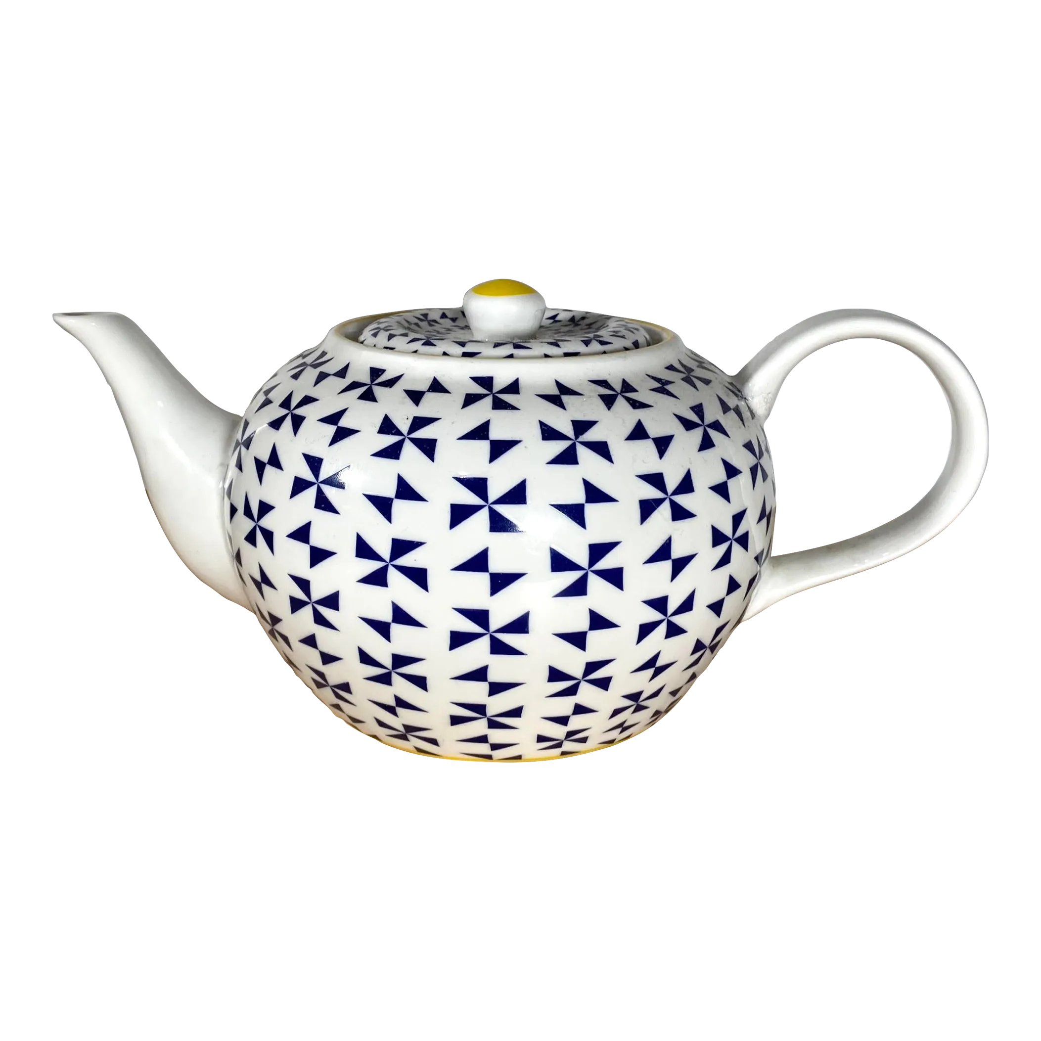 1980s Tokyo Design Studio Geometric Tea Pot - White, Blue & Yellow ...