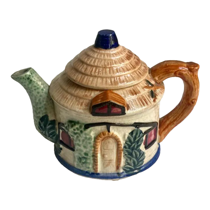 1950's Japanese Glazed Colorful Tiki Hut Tea Pot, 1950's | Chairish