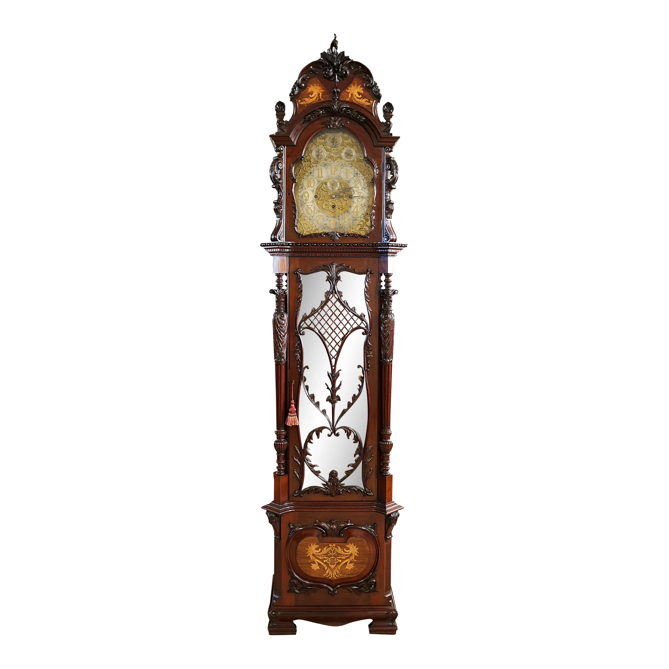 J.W Benson 19th Century 9 Tube Mahogany Inlaid Tall Case Grandfather ...