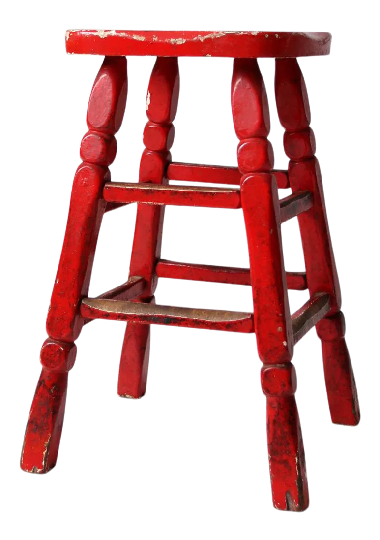 Vintage Red Wooden Stool | Chairish