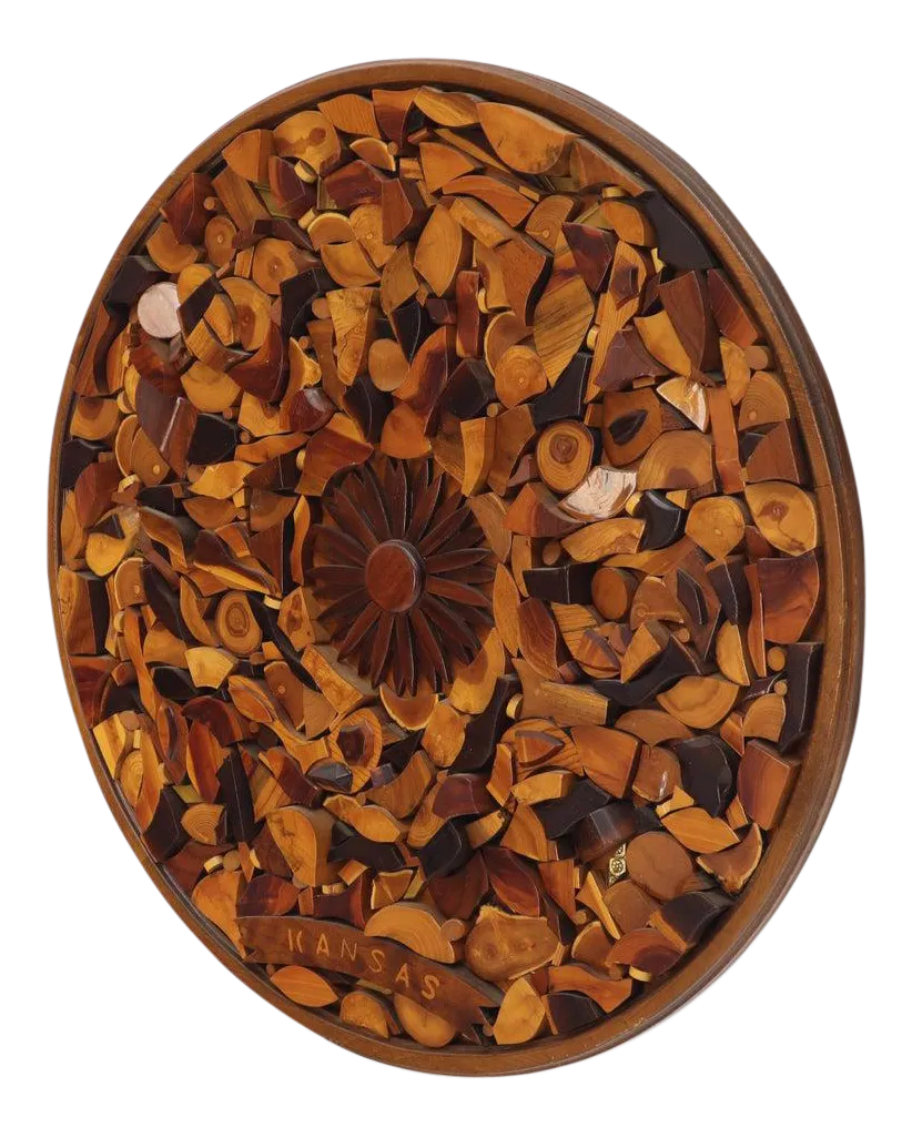 Round Wooden Wall Plaque Sculpture Sunburst | Chairish