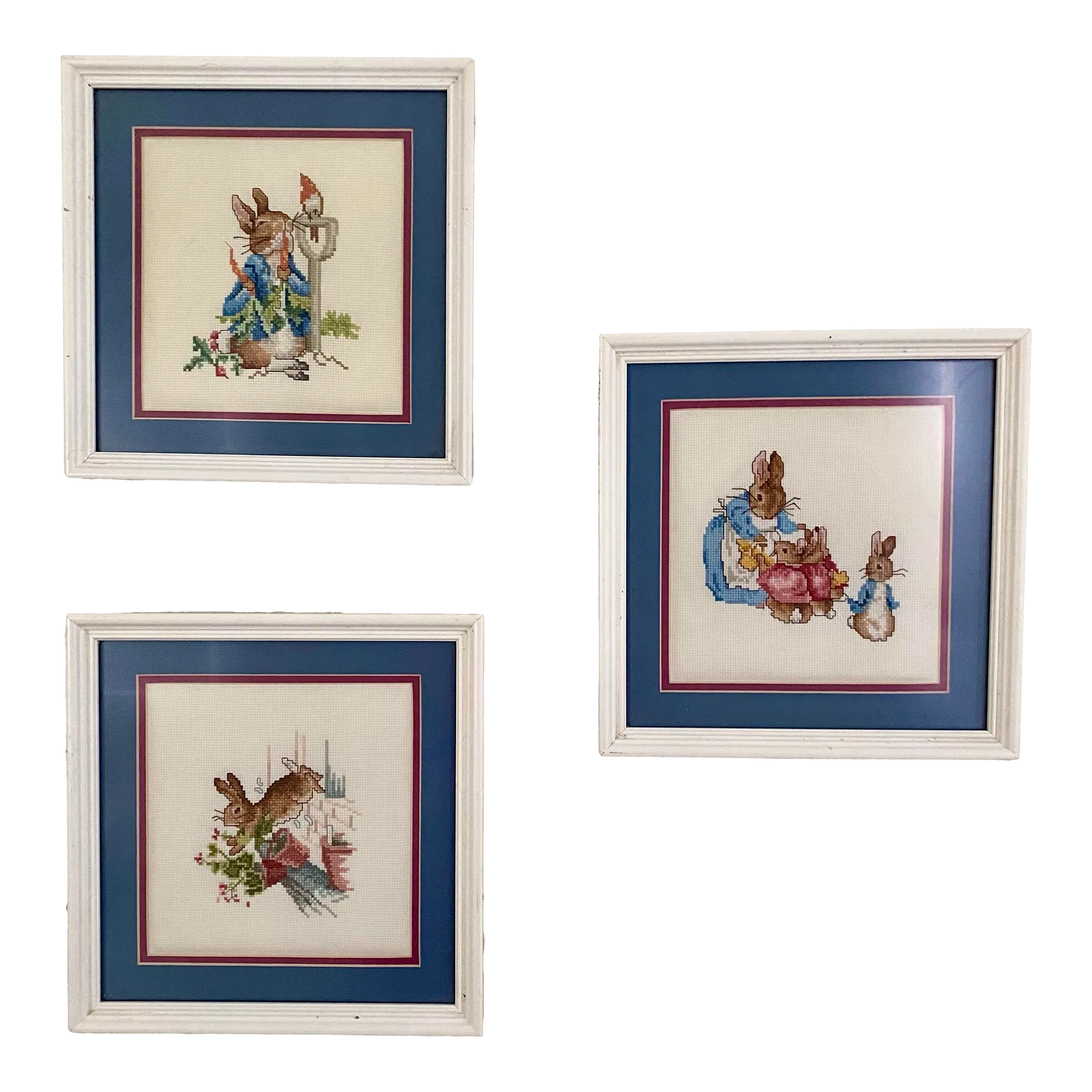 1980’s Framed Embroidered Peter Rabbit Needlepoint Nursery Art- Set of ...