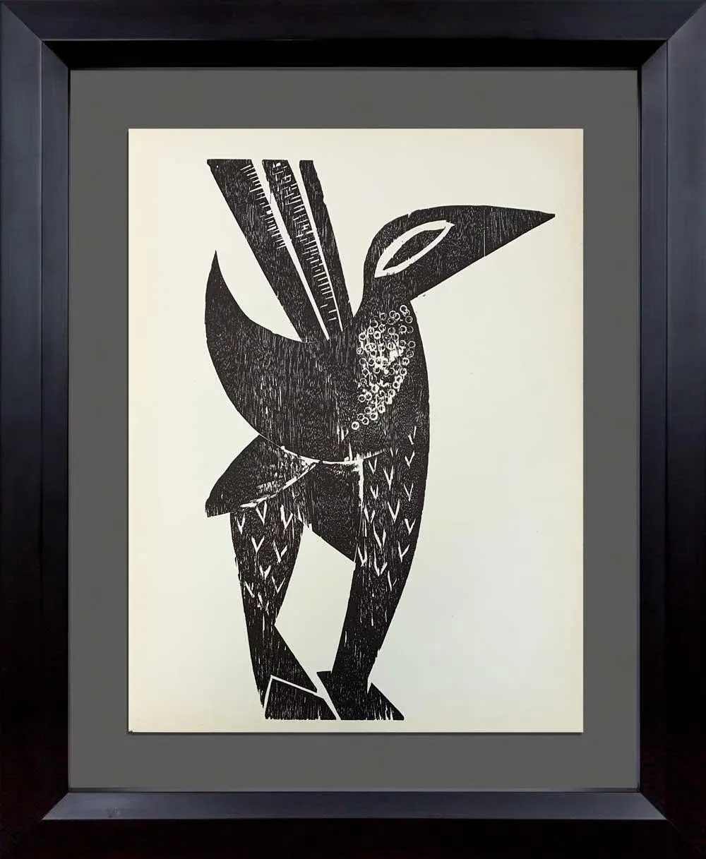 Hap Grieshaber Original Woodcut, (Bird) 1964 W/Archival Frame | Chairish