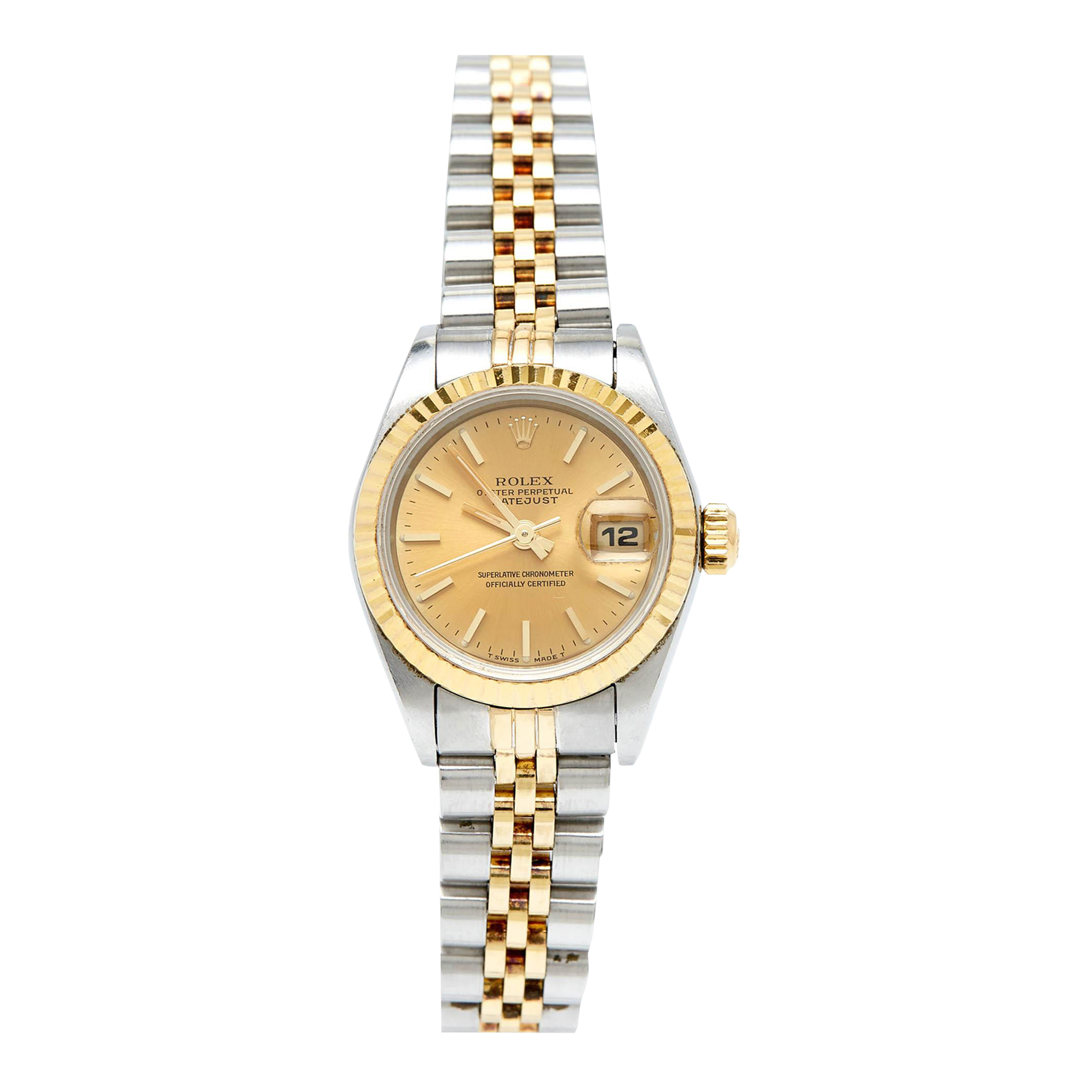 Rolex Champagne 18K Yellow Gold Stainless Steel Datejust 69173 Women's ...