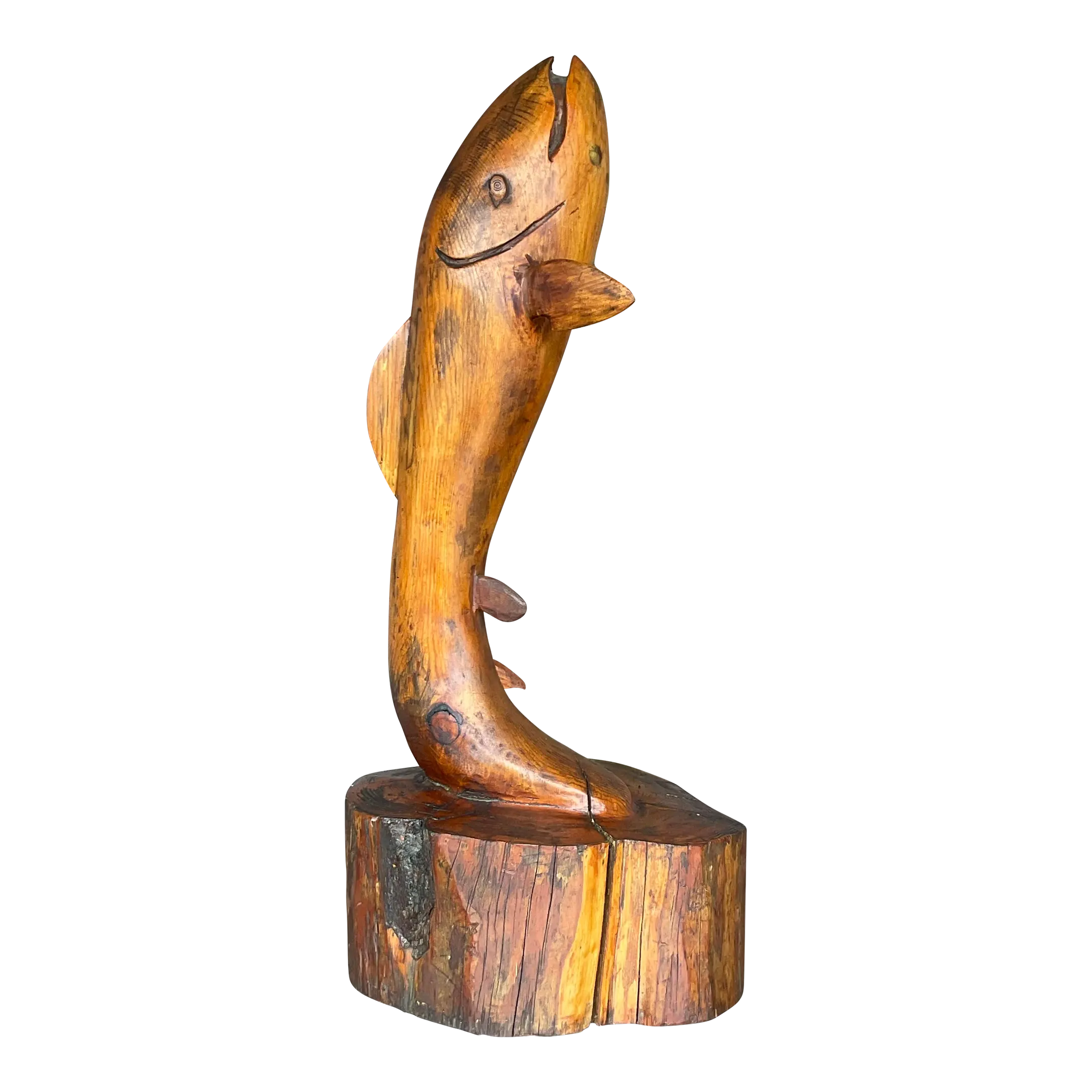 Vintage Primitive Hand Carved Wooden Fish Sculpture | Chairish