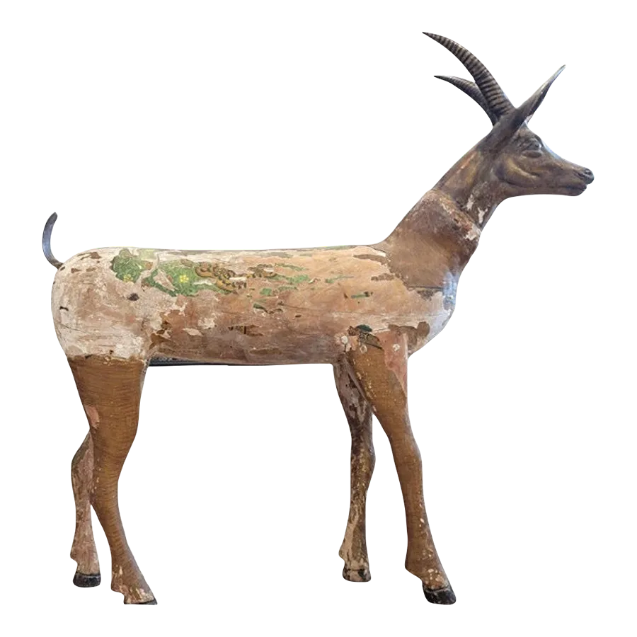 Antique Large East African Carved Wood & Bronze Antelope Sculpture ...