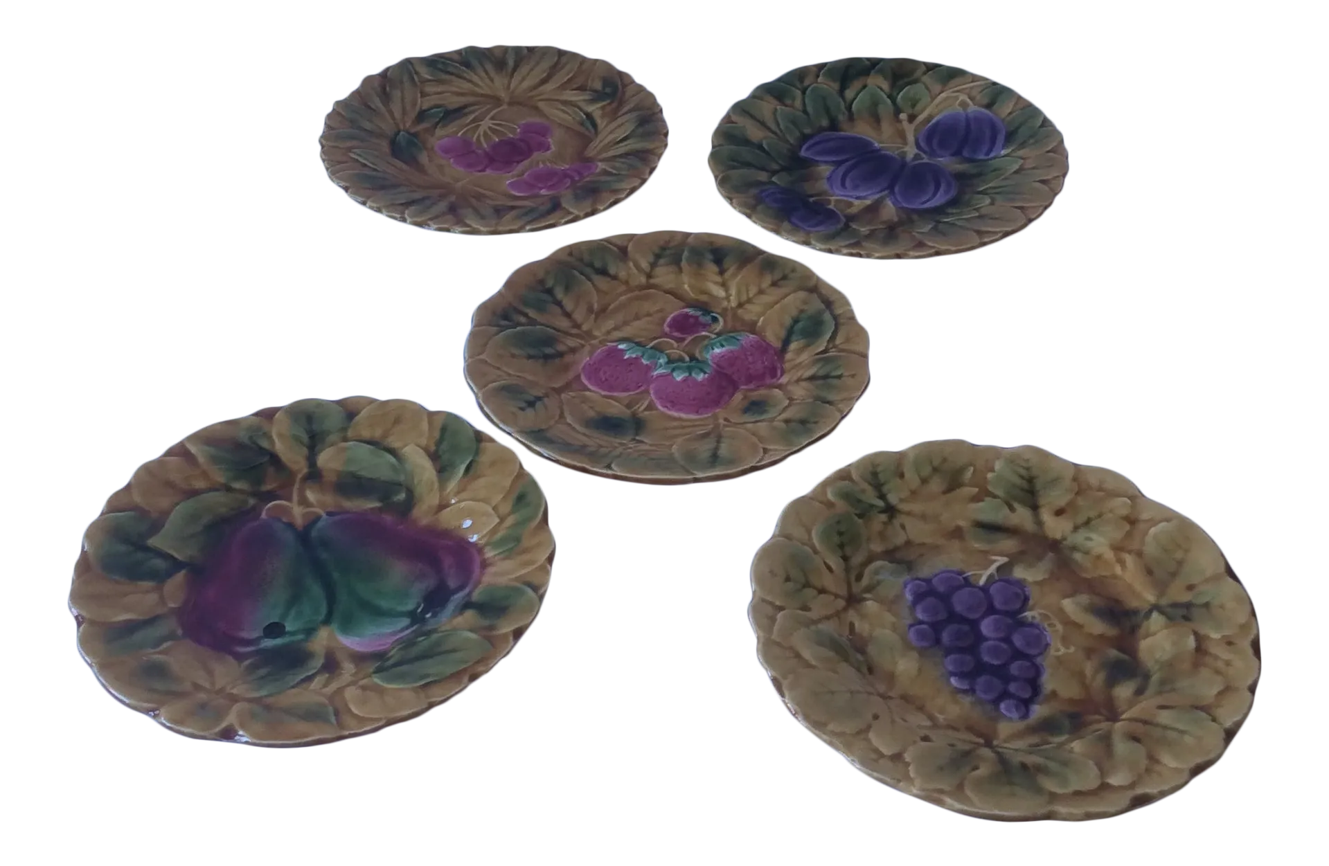Vintage French Sarreguemines Majolica Desser Plates- Set of 5 | Chairish