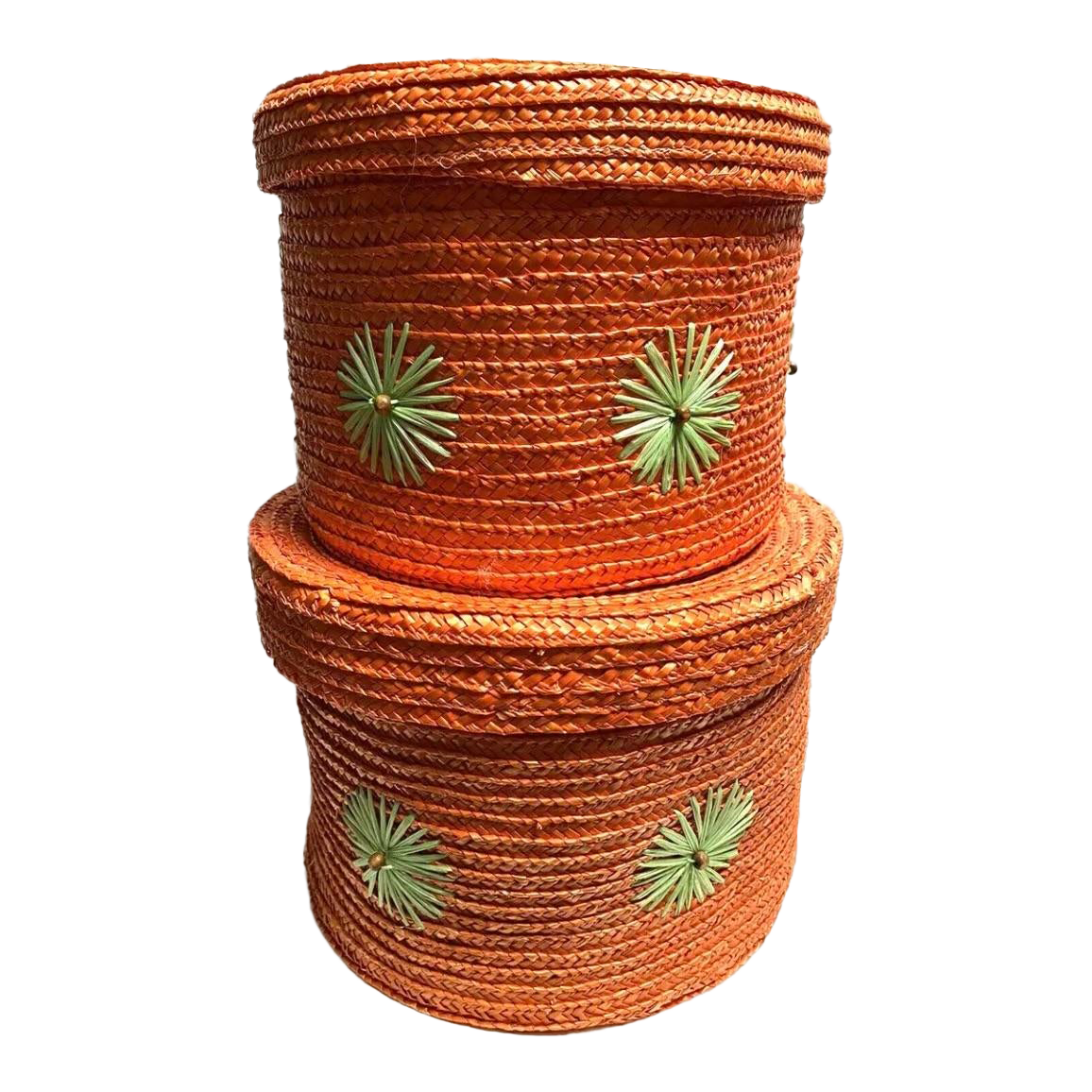 1960s Mid Century Set of 2 Woven Basketweave Embroidered Orange Hat ...