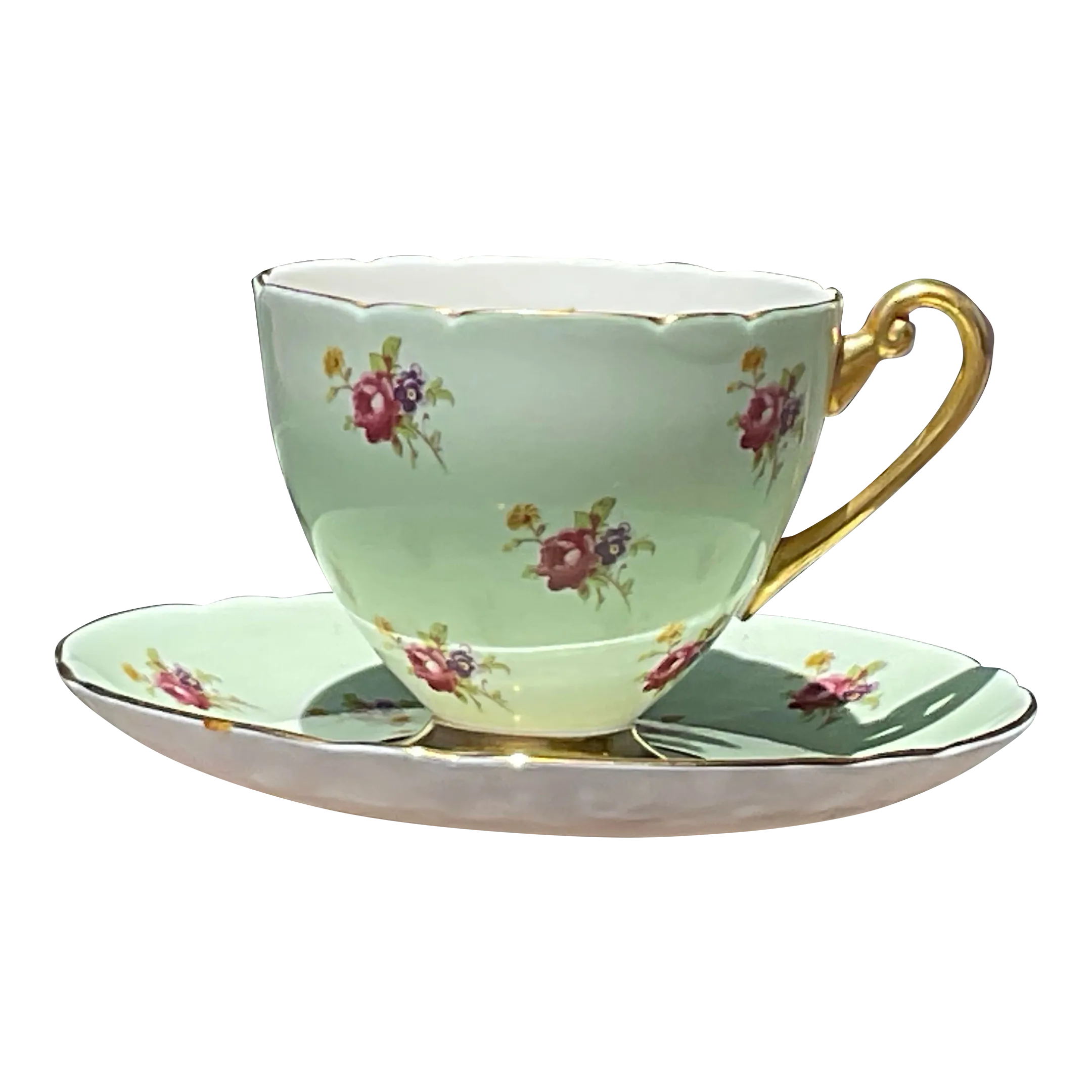 1950s Shelley Pale Green Ripon Shape With Small Hulmes Roses Teacup and ...