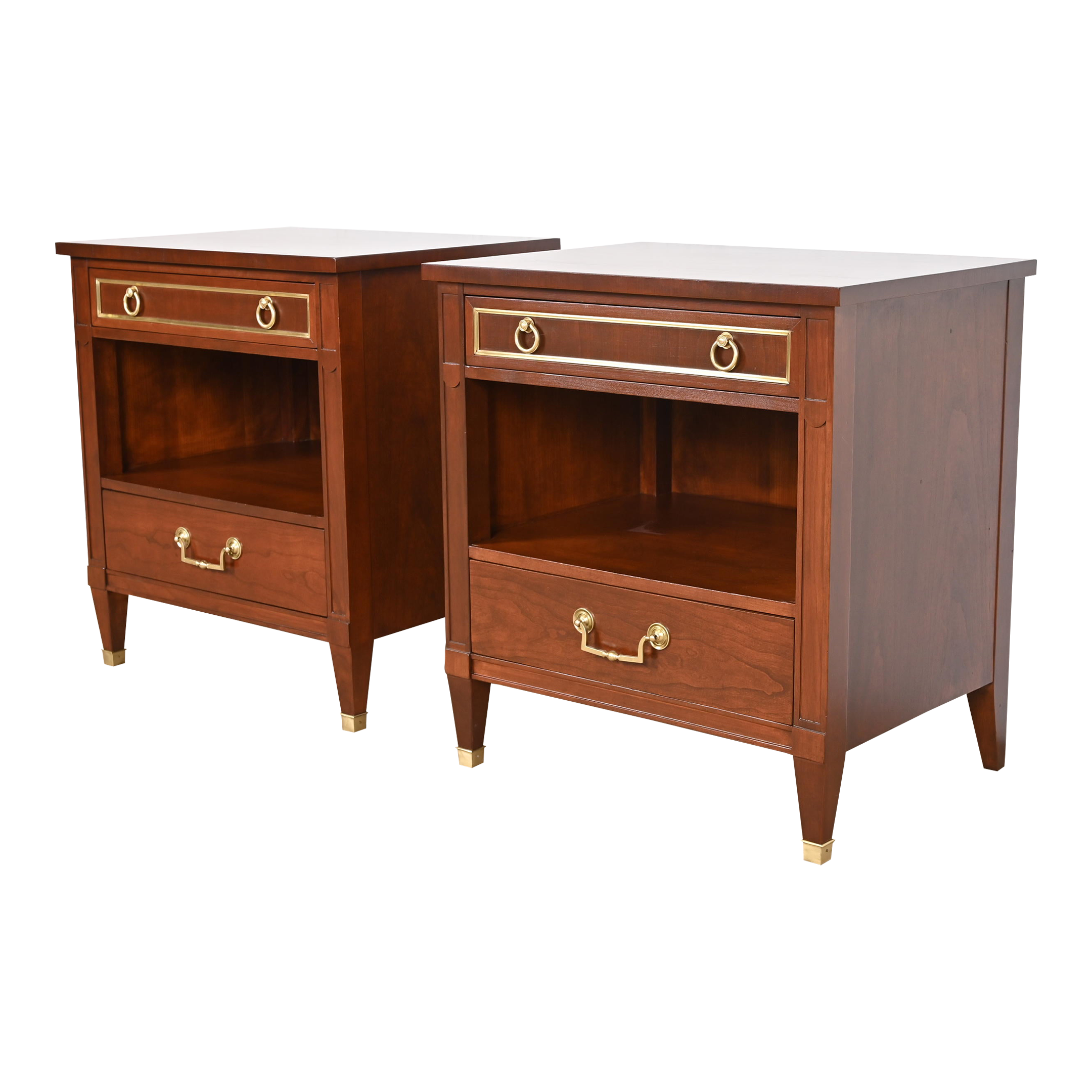 Kindel Furniture French Regency Louis XVI Cherry and Brass Nightstands ...
