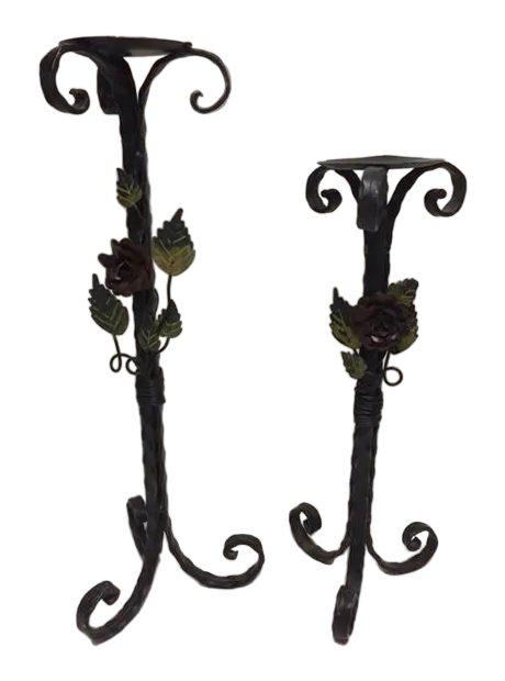 Vintage Wrought Iron Candlesticks - A Pair | Chairish