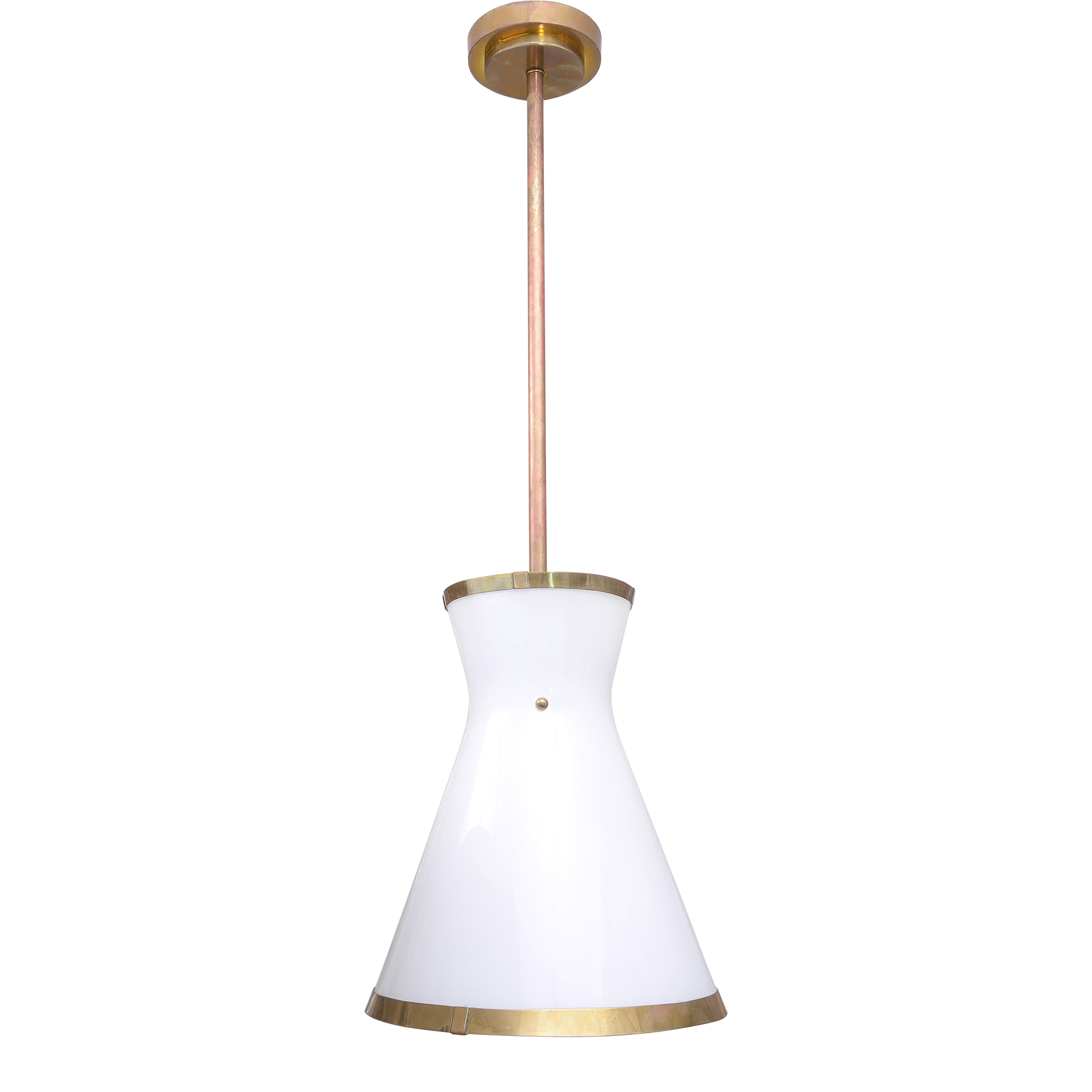 Bespoke Cone-Shaped White Glass Fixture With Applied Brass | Chairish