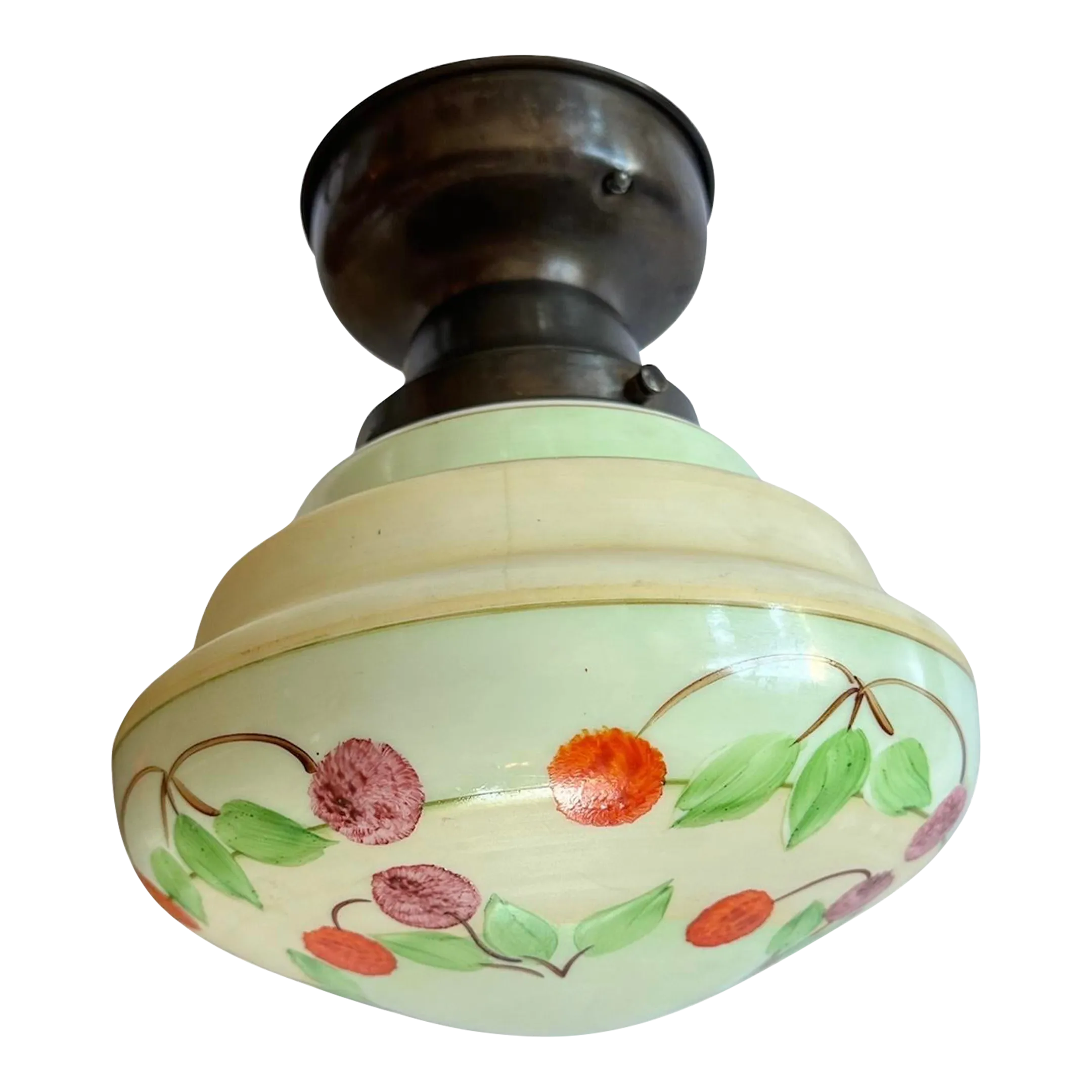 Painted Cherries and Berries Flush Mount Fixture, Circa 1920 | Chairish