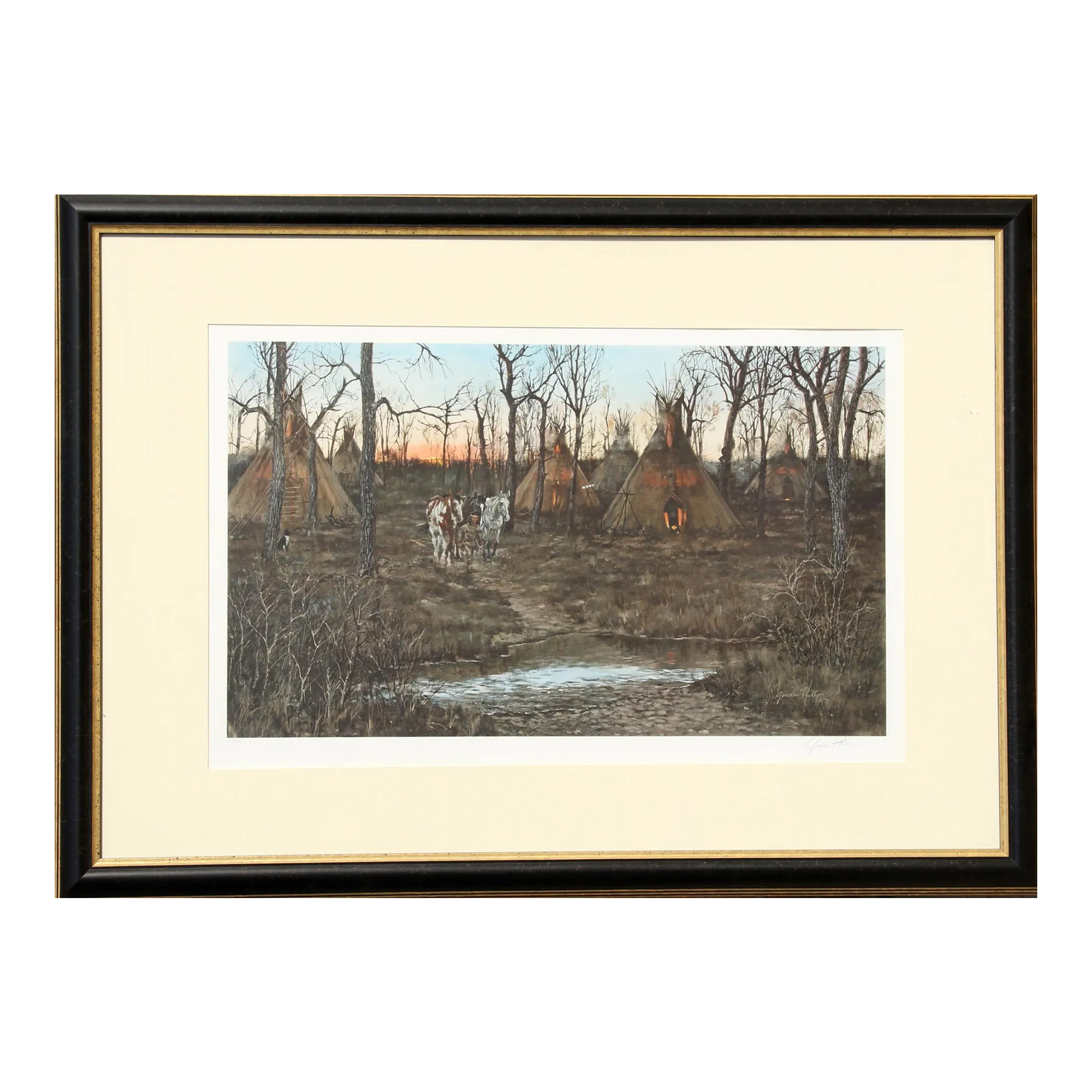Indian Camp, Gordon Phillips Offset Lithograph, Signed and Numbered in ...