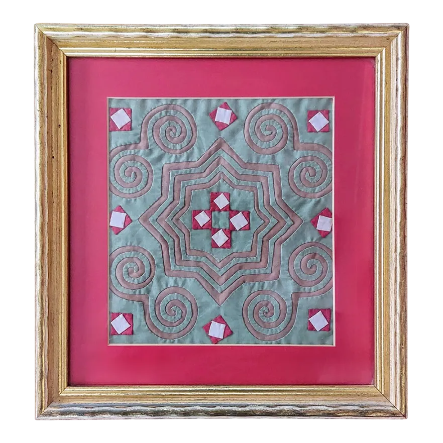 1980s Framed Hmong Reverse Applique Quilt Block | Chairish