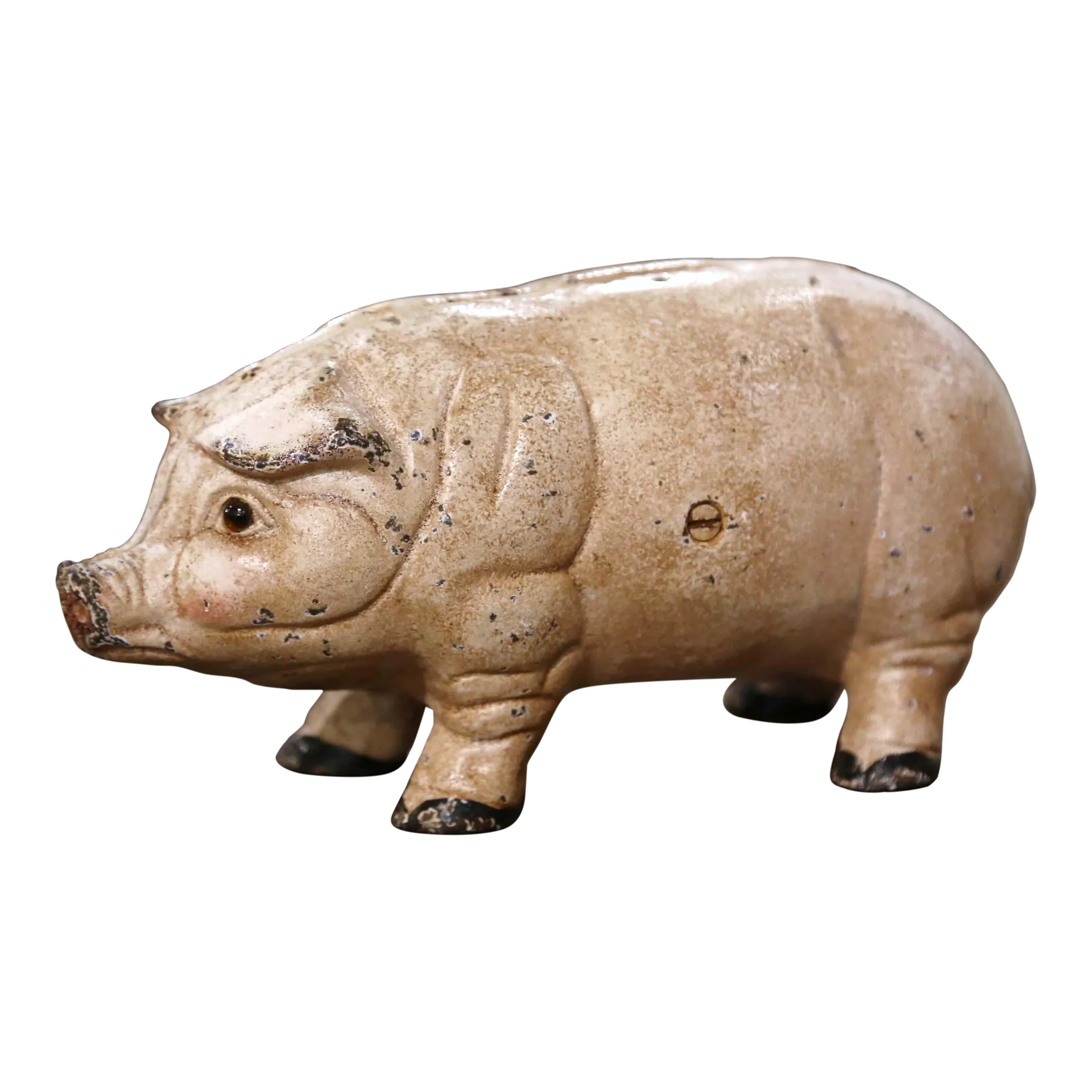 Mid-20th Century, French, Hand Painted Iron Piggy Bank Sculpture | Chairish