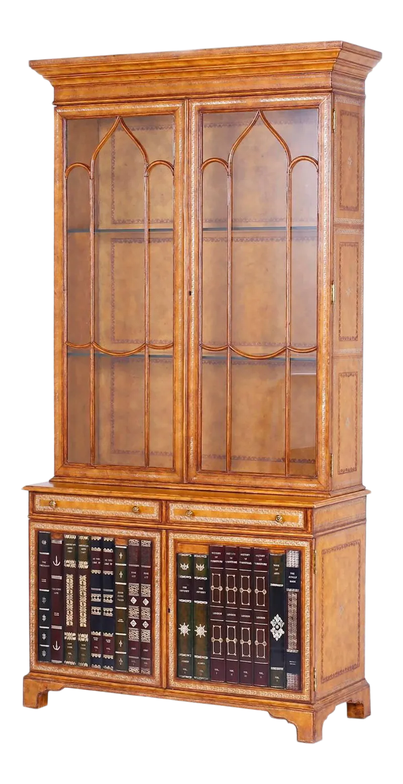 Mid-Century Leather Covered Bookcase or Cabinet | Chairish