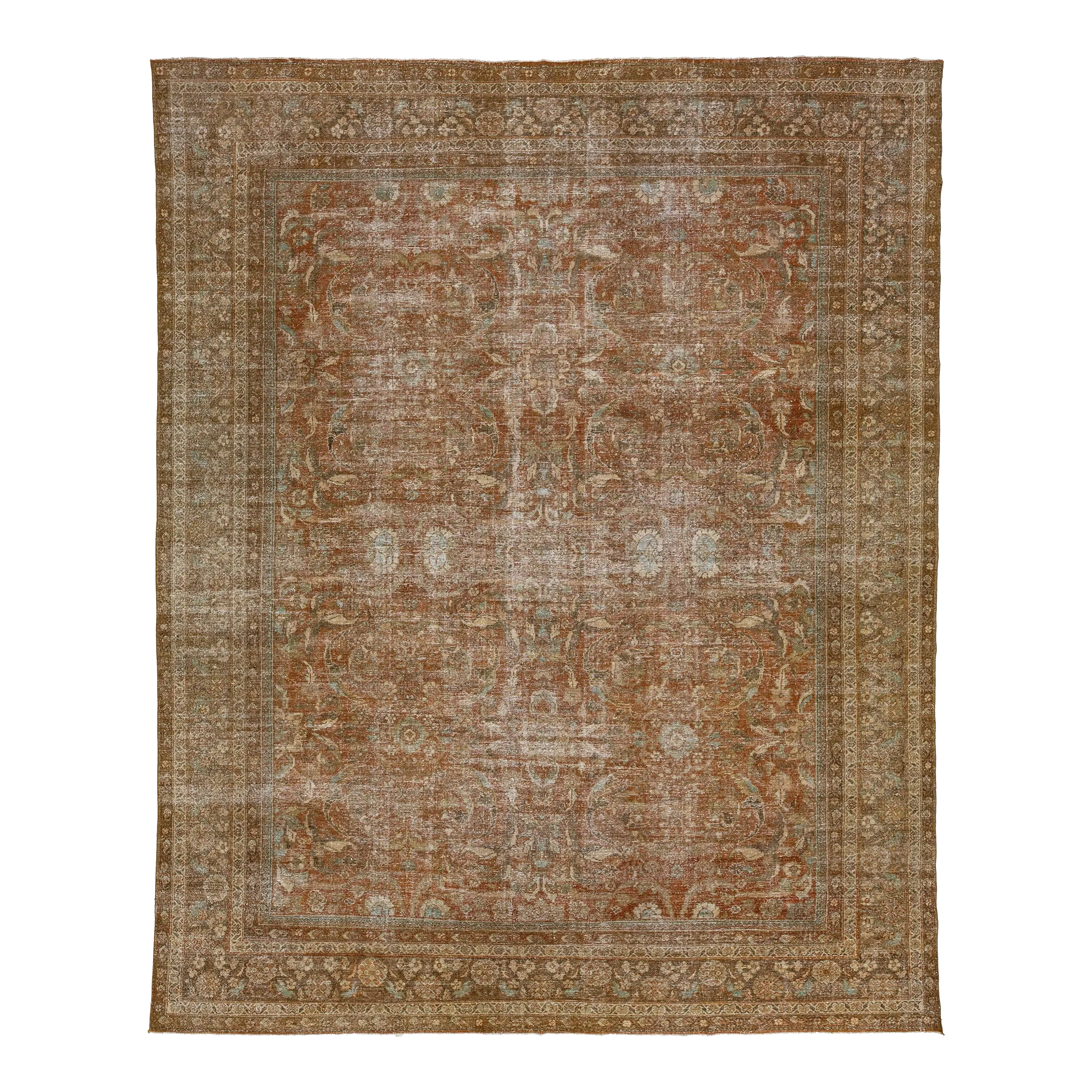 Rust Handmade Persian Mahal Wool Rug Featuring an Allover Motif From ...