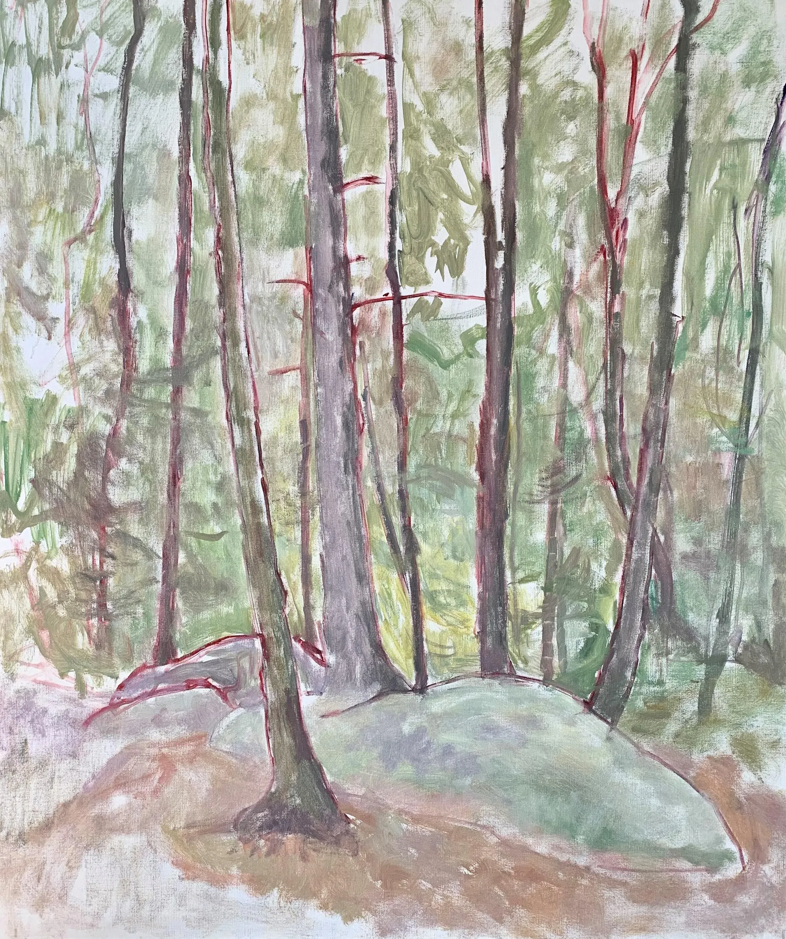 1970s "Woods in New Jersey" Unfinished Landscape Oil Painting by ...