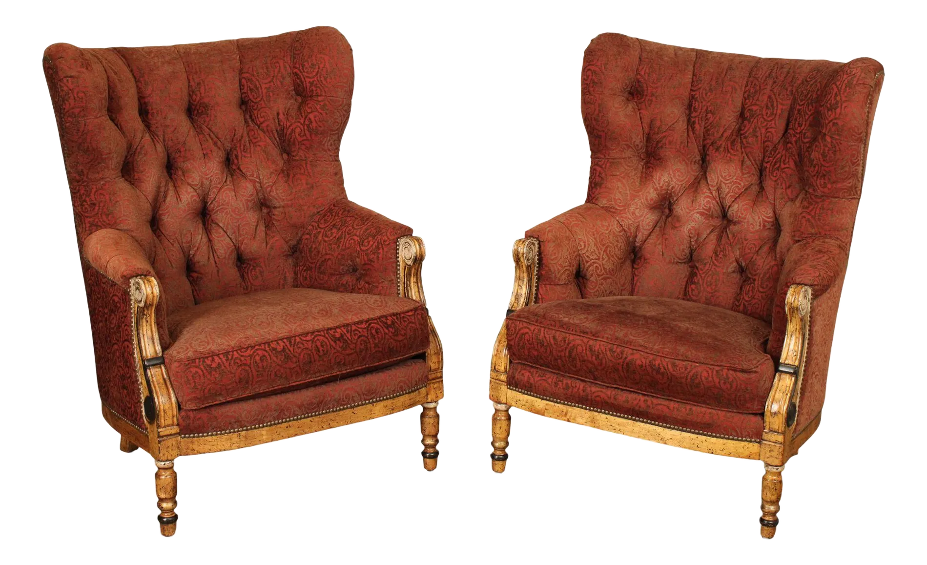 Paul Robert Pair of Tufted Wing Chairs | Chairish