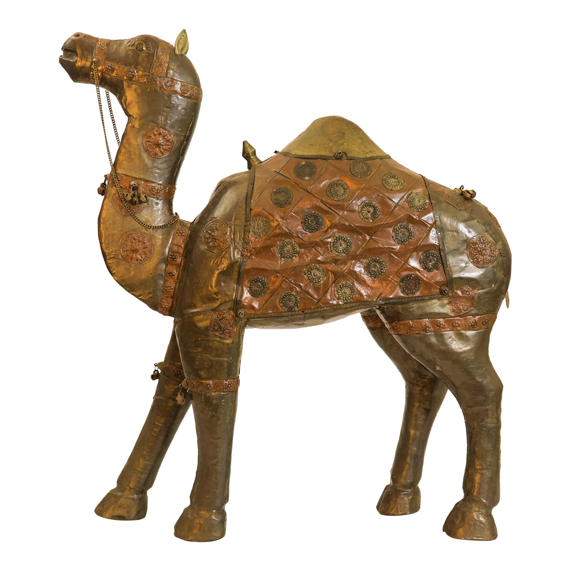 Large Wood Camel Sculpture Covered in Brass and Copper Raj India | Chairish