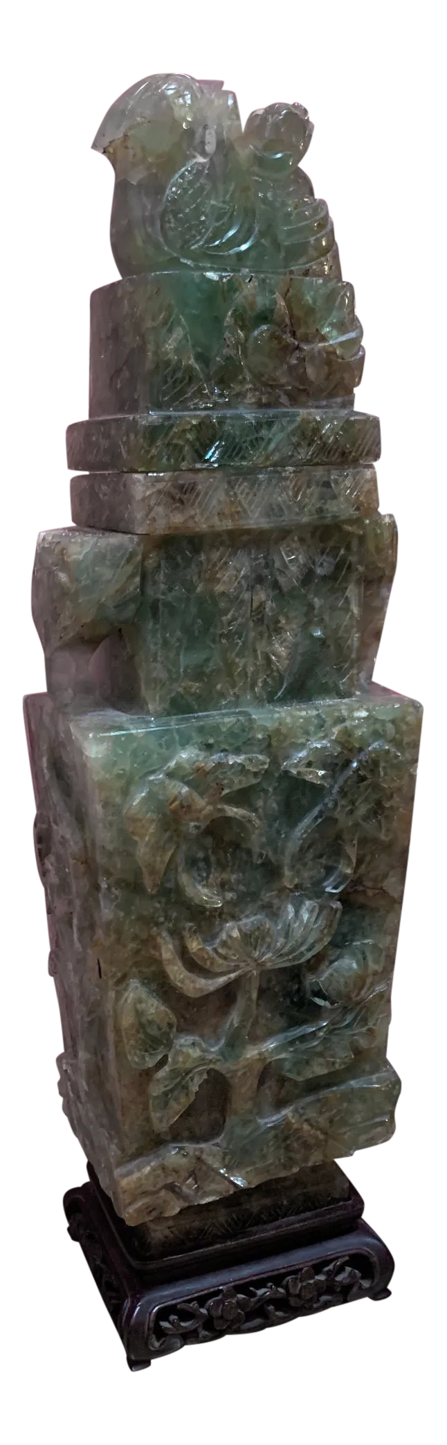 17th Century An the Fine Heavy Asian Antique Green Jade Quartz Carved ...